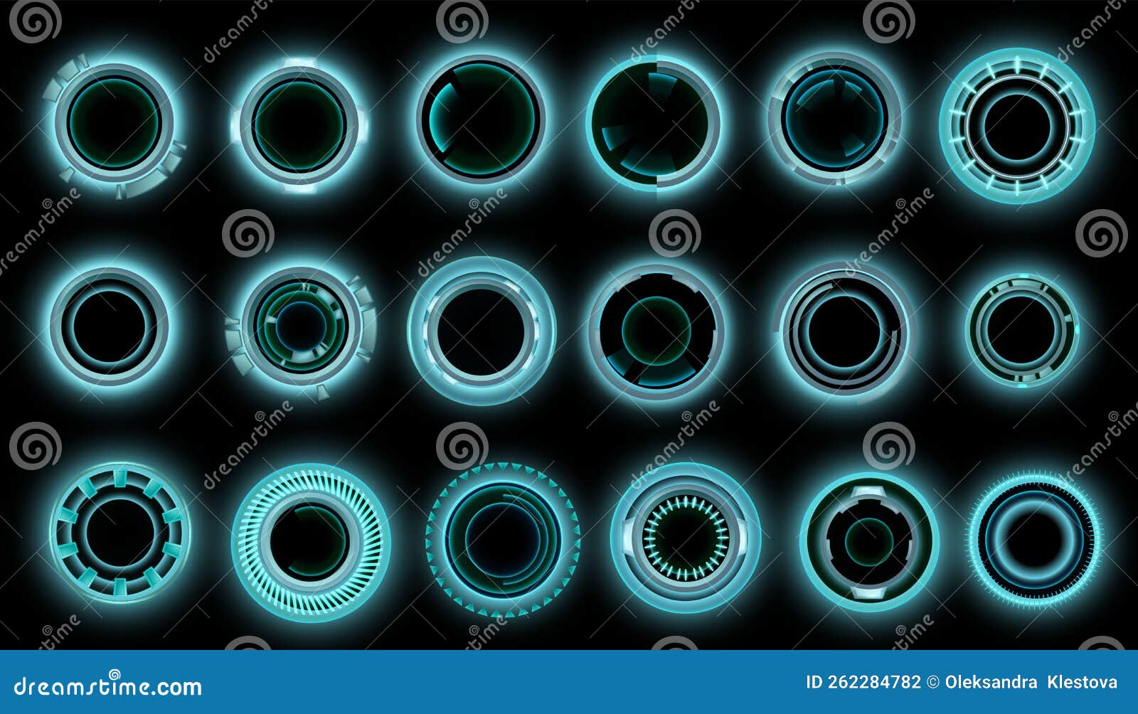 Game HUD Focus Set, Vector UI Circle Sci-fi Round Blue Digital Target ...