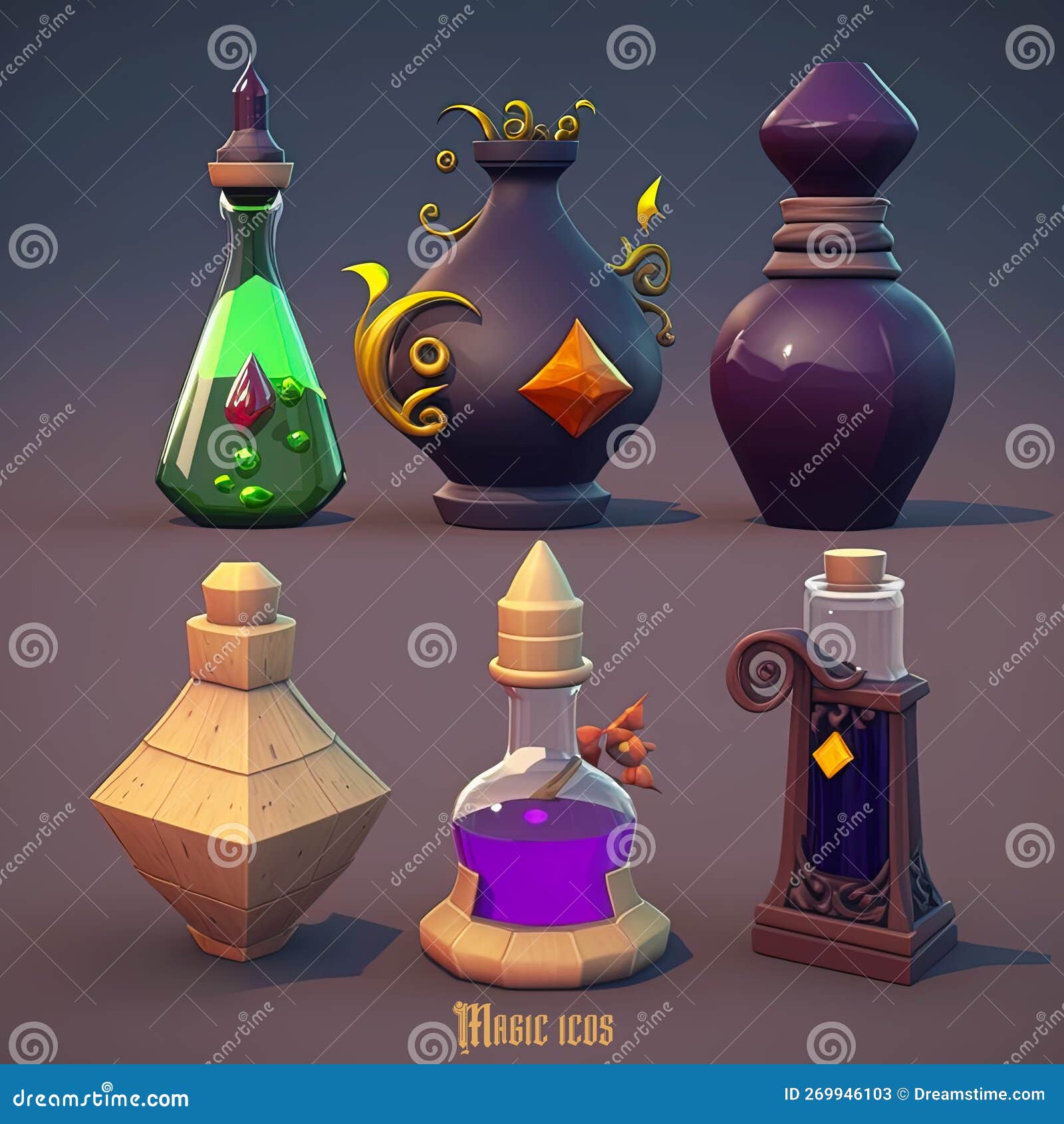 Game Icon Different Types of Enchanted Potions Stock Illustration ...