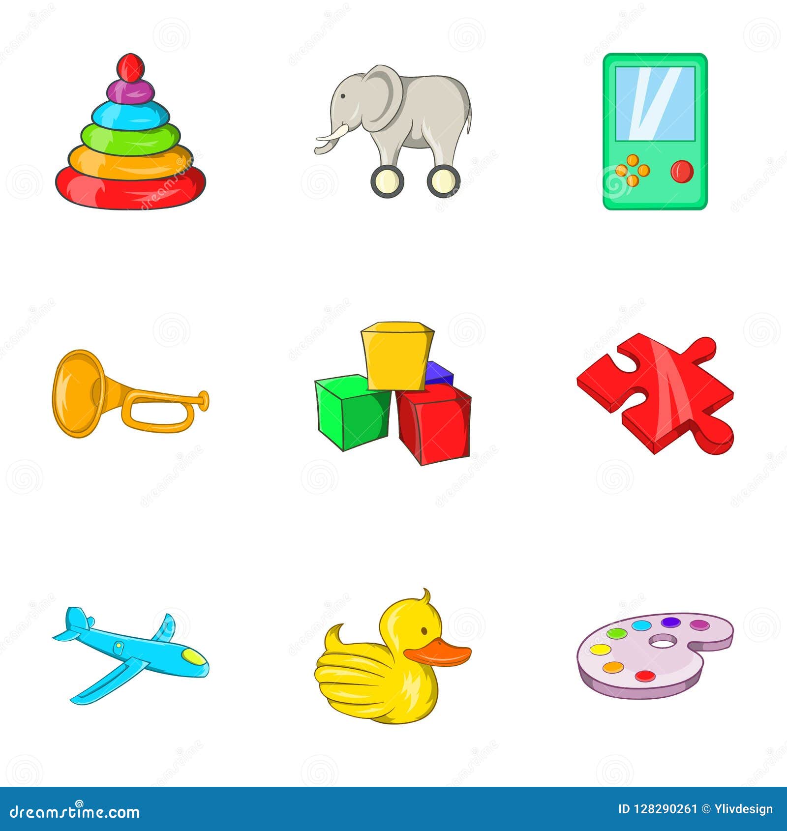 Game Icons Set, Cartoon Style Stock Illustration - Illustration of ...