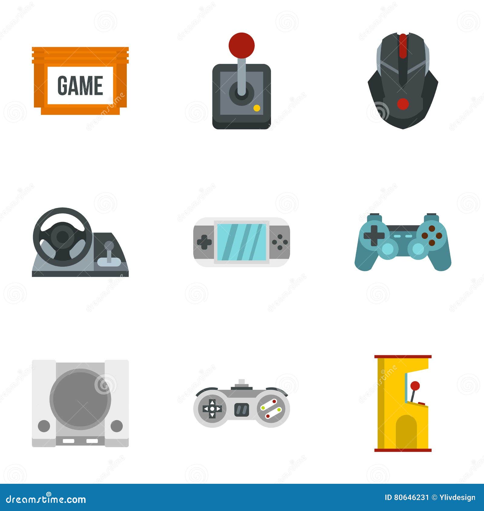 Game icons set, flat style stock vector. Illustration of gadget - 80646231