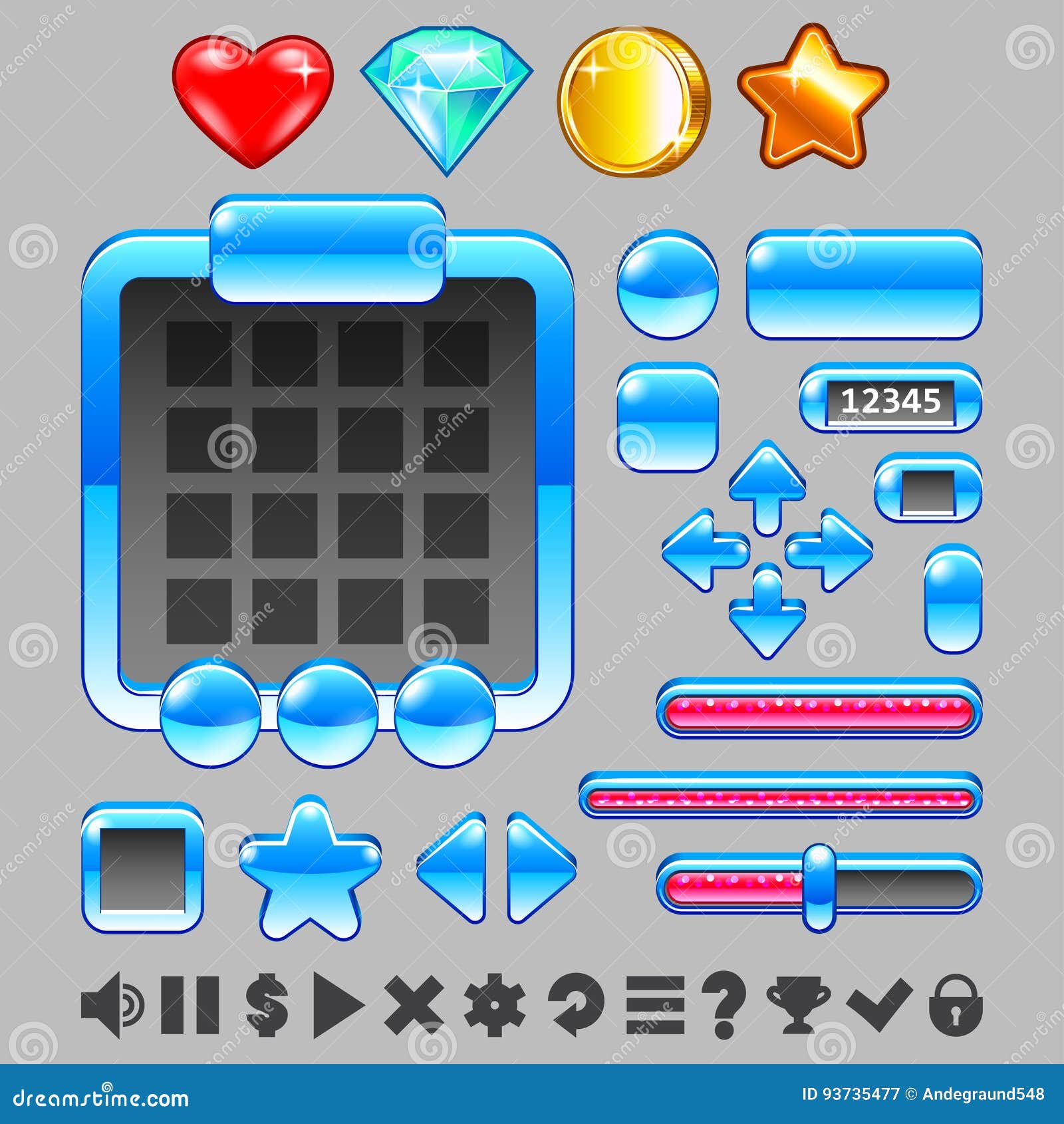 Game Interface Buttons and Items Ui Vector Set Stock Vector ...