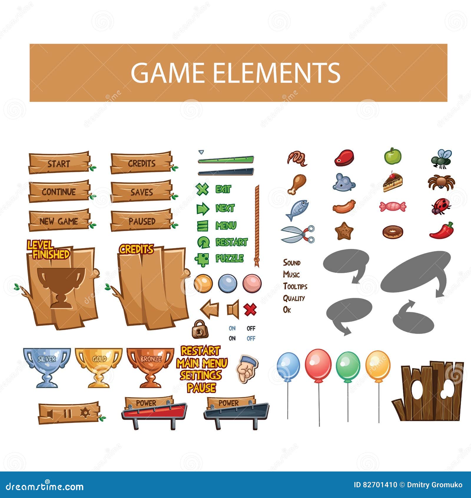 Game Interface Elements, Buttons, Icons Stock Illustration ...