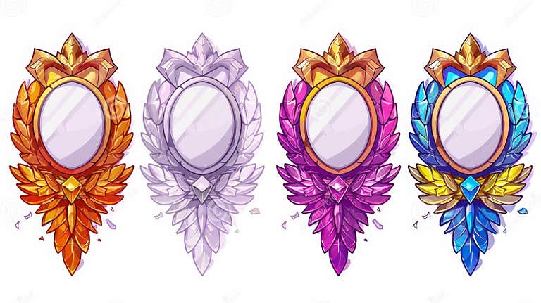 In Game Interface, Futuristic Frames with Feathers and Crown. Game UI ...