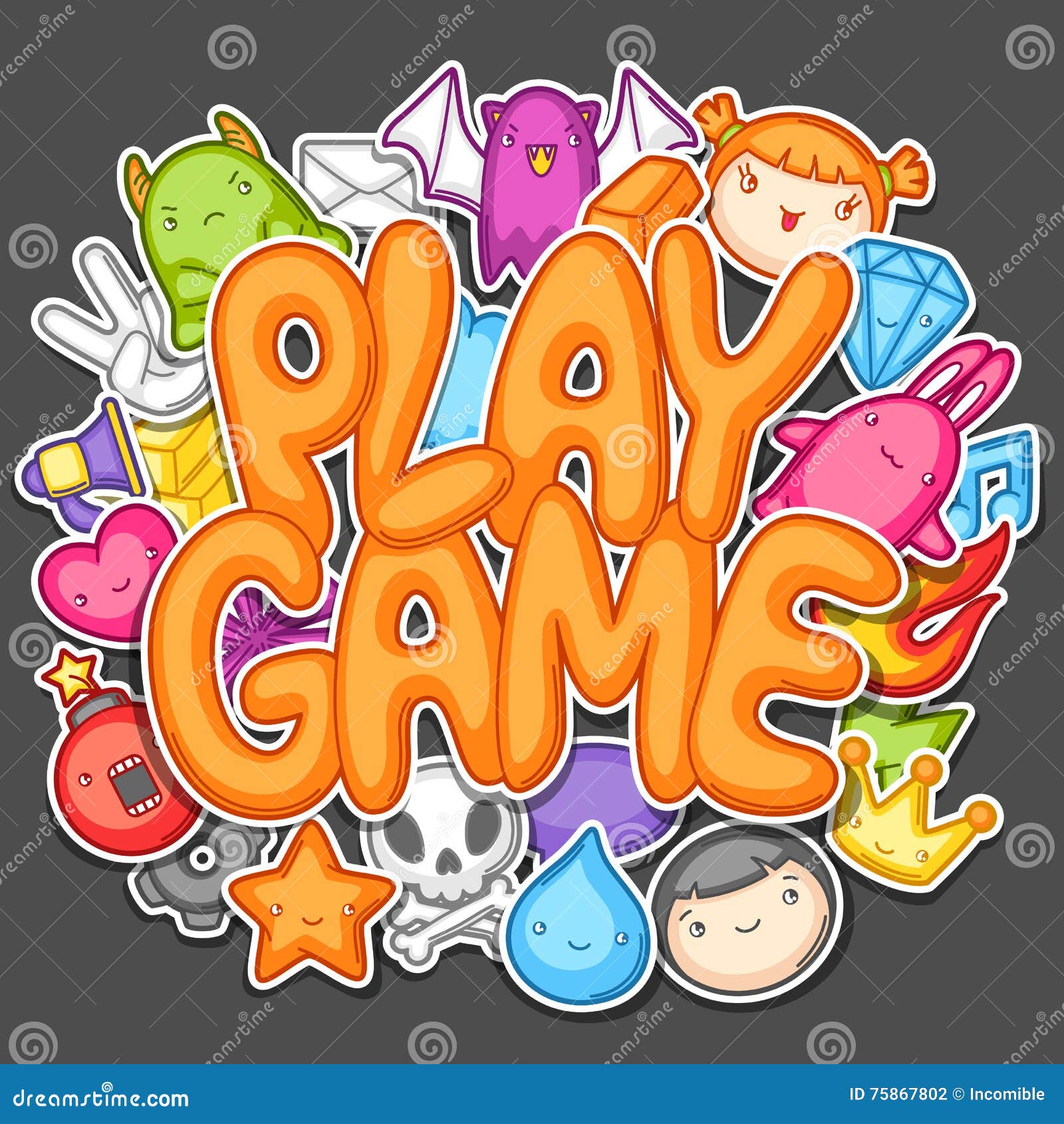 Game Kawaii Background. Cute Gaming Design Elements, Objects And ...