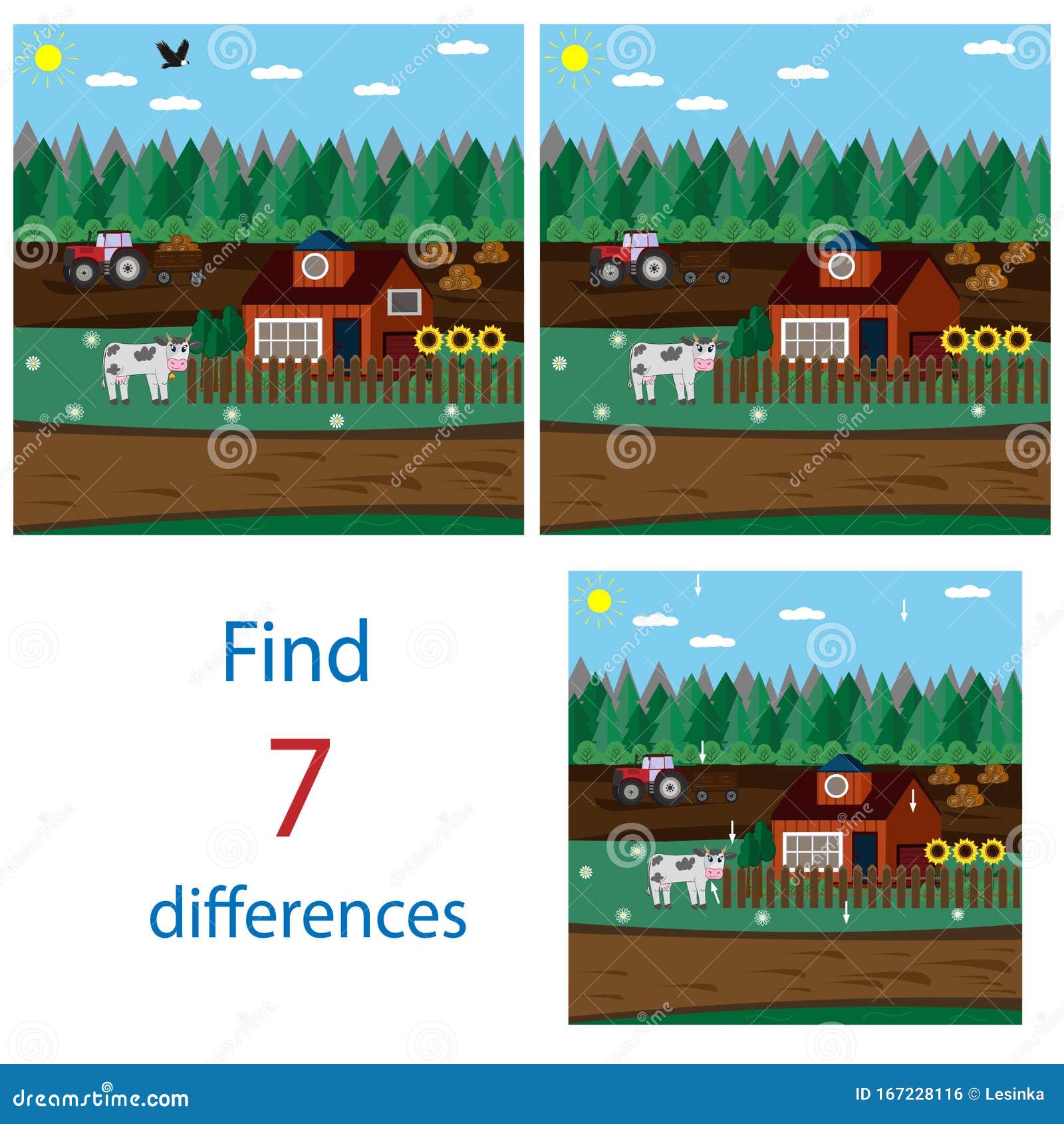 Find-7-differences-in-pictures,-farm-theme-in-summer Stock Vector ...