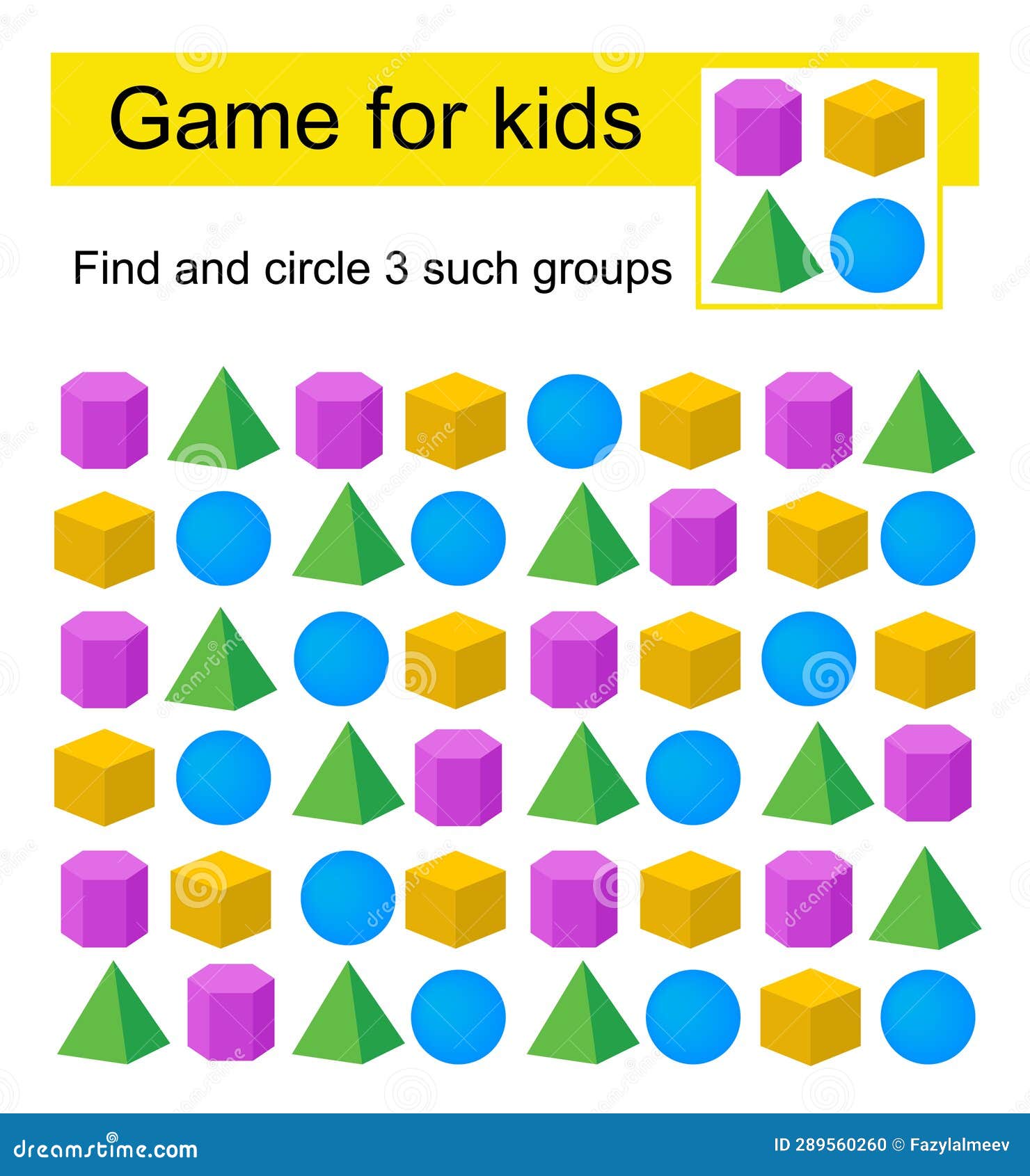 A Game for Kids. Find the Group of Geometric Shapes Shown in the Sample ...