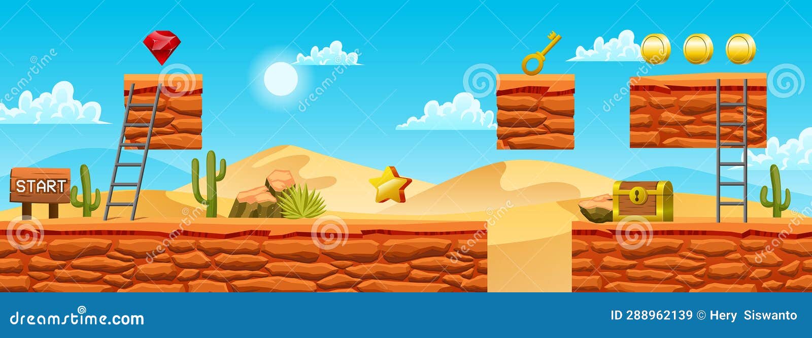 Game Level Background with Platforms and Items in Desert Scene Stock ...