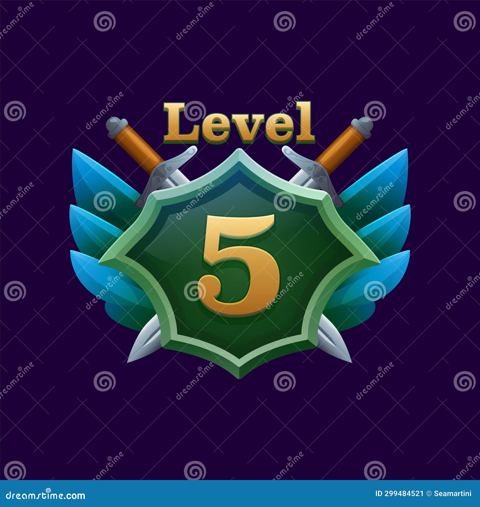 Game 5 Level Badge on Shield with Swords for GUI Stock Vector ...