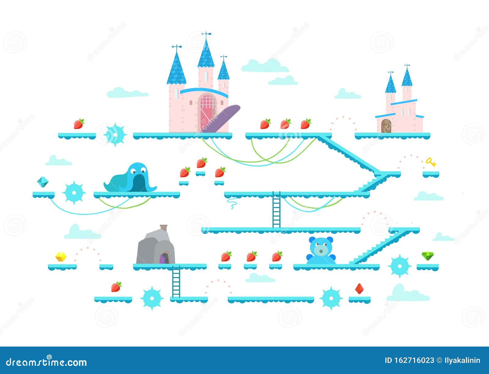 Game Level Interface Design Elements. Children Game for Girls. Pink ...