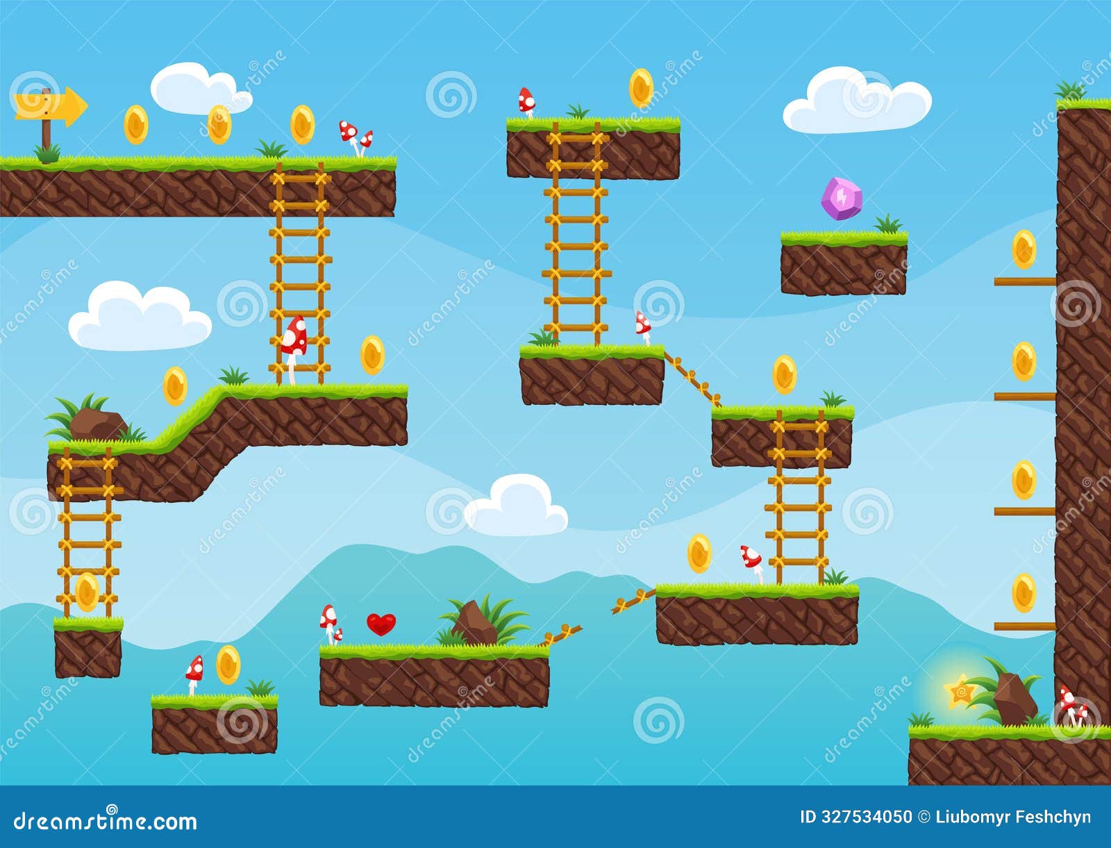 Game Level Map. Arcade 2d Video Game For Old Computer Or Console ... Game Level Map. Arcade 2d Video Game For Old Computer Or Console ...