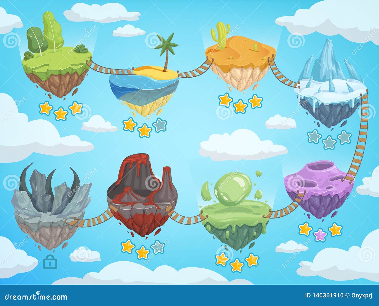 Game Level Map. Mobile Ui Stages with Various Isometric Islands with ... Game Level Map. Mobile Ui Stages with Various Isometric Islands with ...