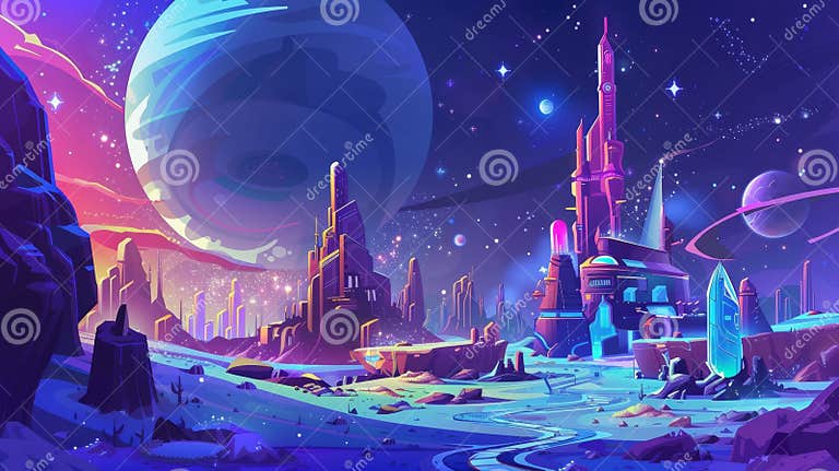 Game Level Map with Planet Modern Screen Background. Video Game User ...