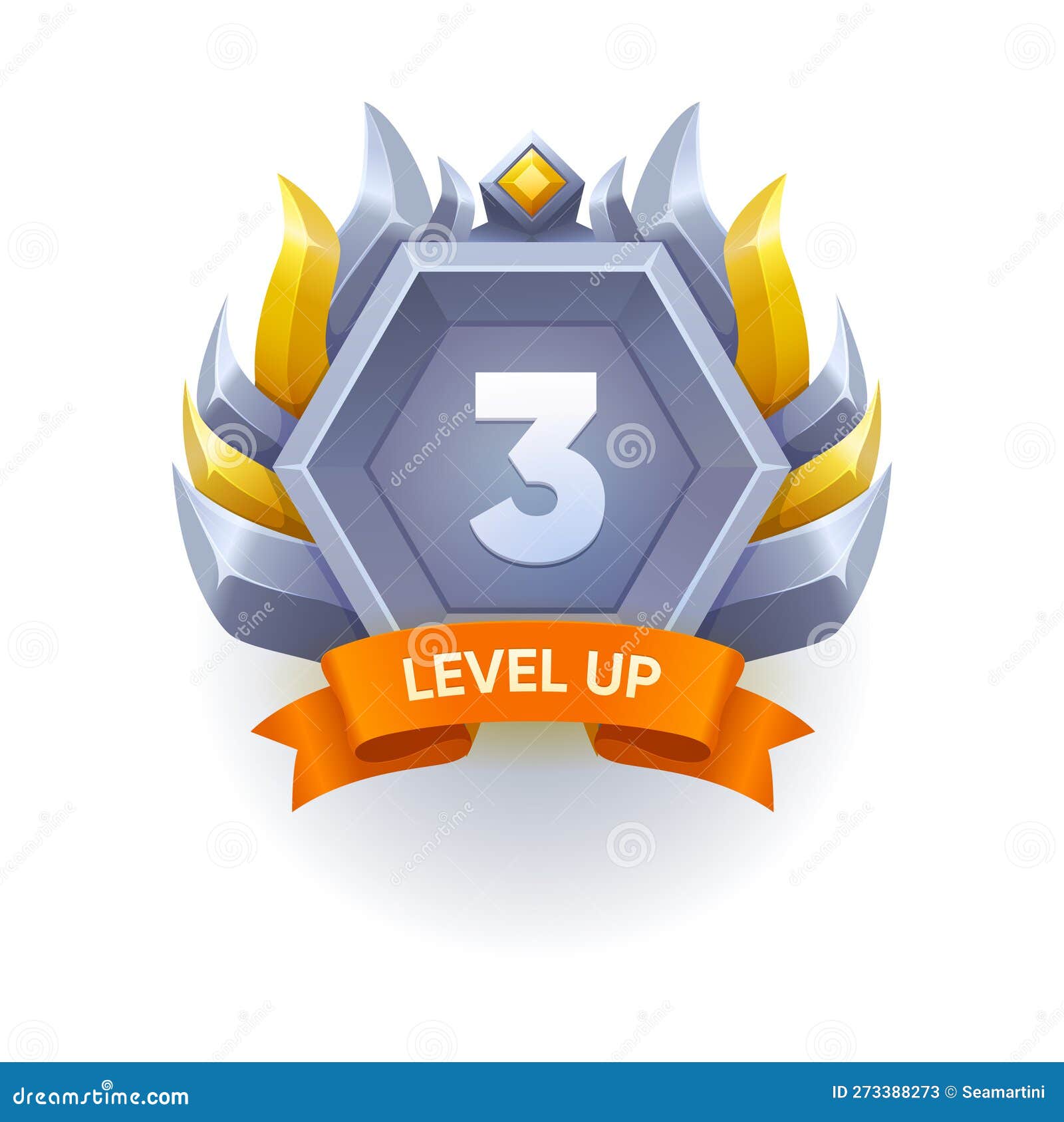 Game Level Up and Win Metal Badge, Isolated Icon Stock Vector ...
