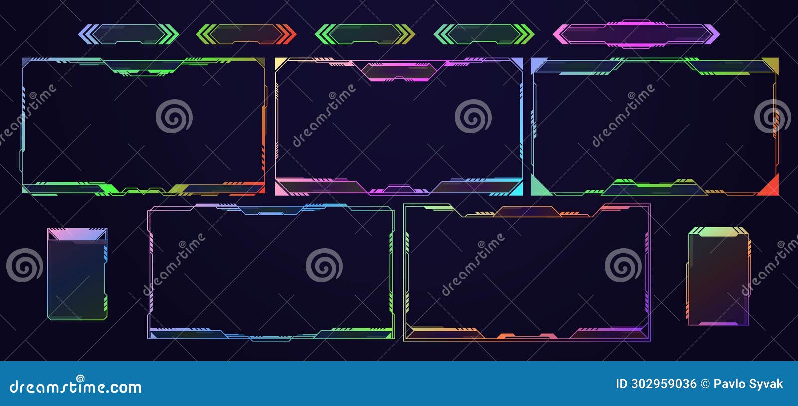 Game Live Stream Panels, Empty Overlay Frames and Buttons with Colorful ...
