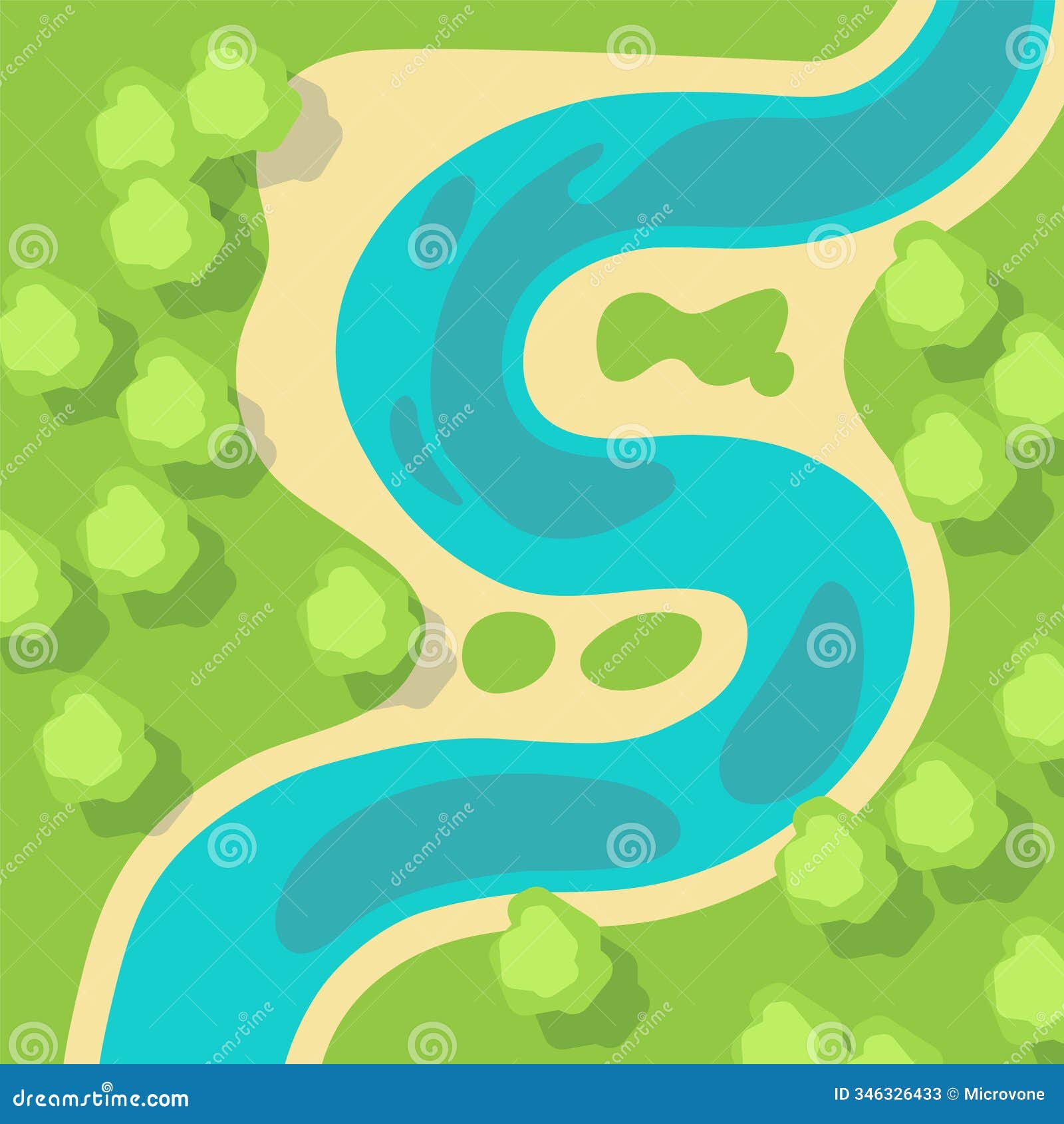 Game Map Template. River Landscape Top View Stock Illustration ...