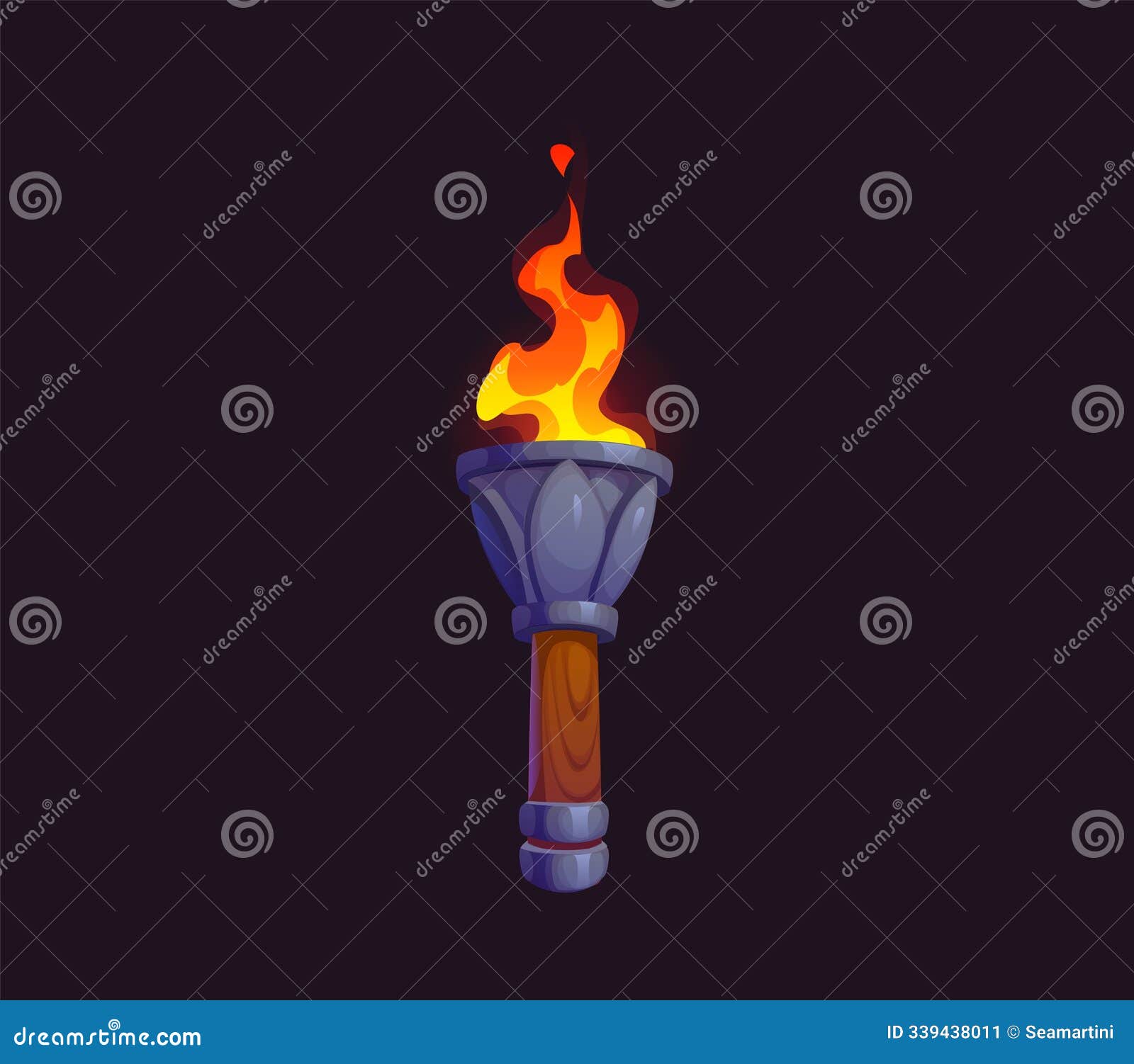Game Medieval Fire Torch with Burning Fire Flame Stock Illustration ...