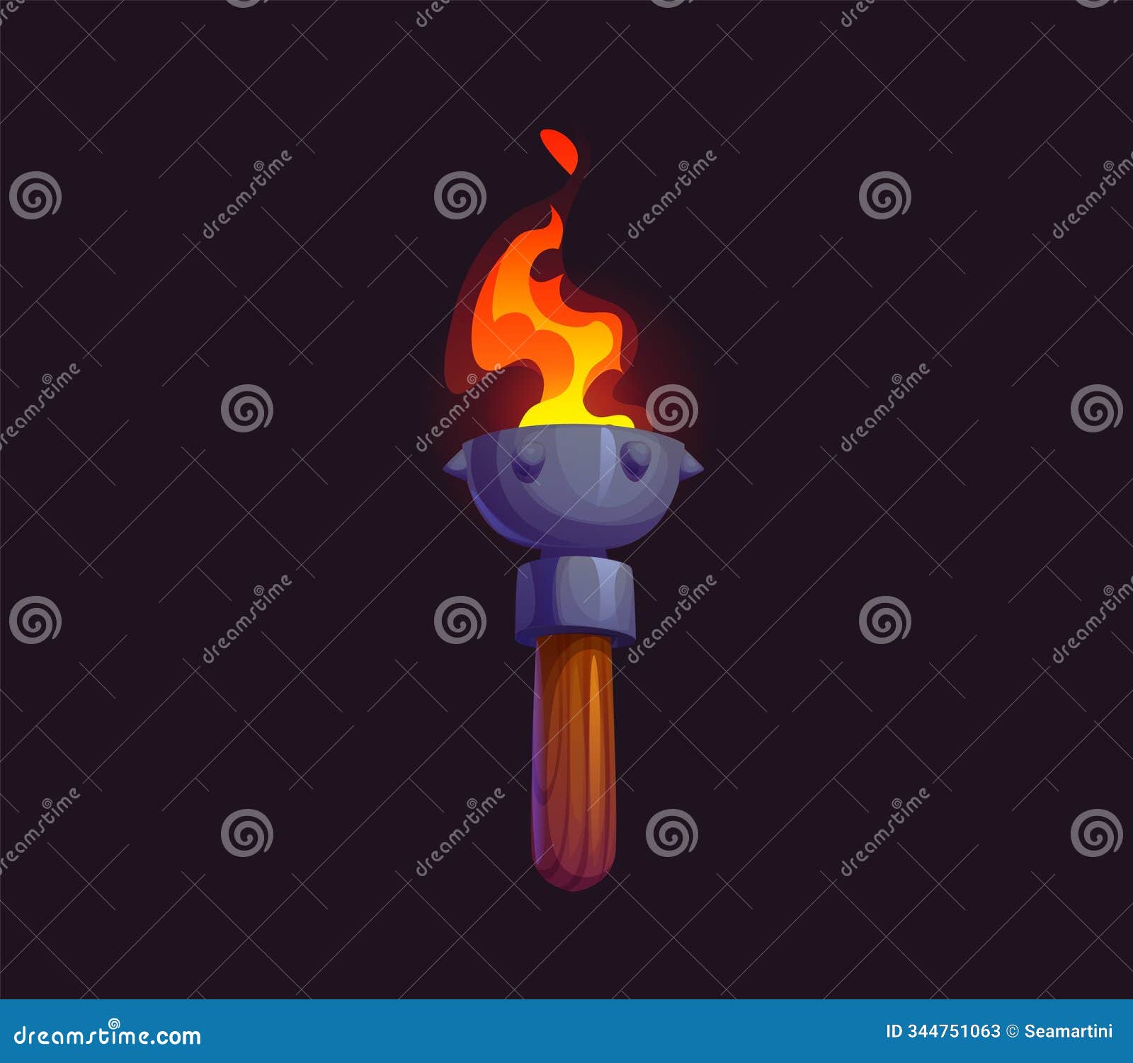 Game Medieval Fire Torch Cartoon Asset GUI Element Stock Illustration ...