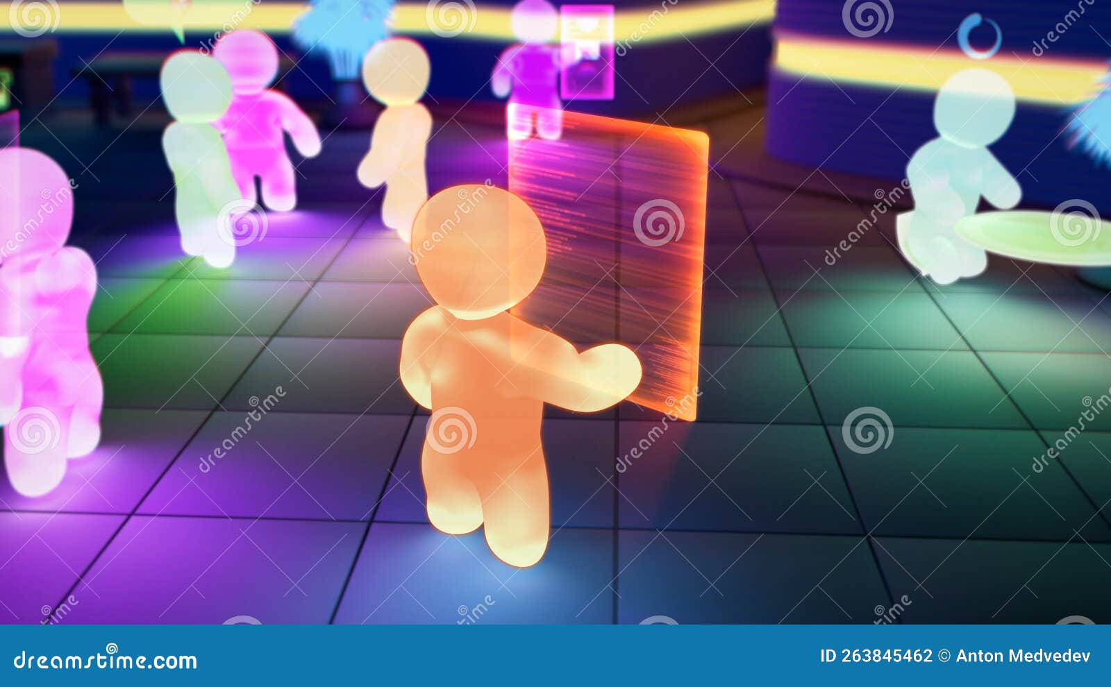 Game or Metaverse Avatar of a Person is Working with Virtual Touch ...