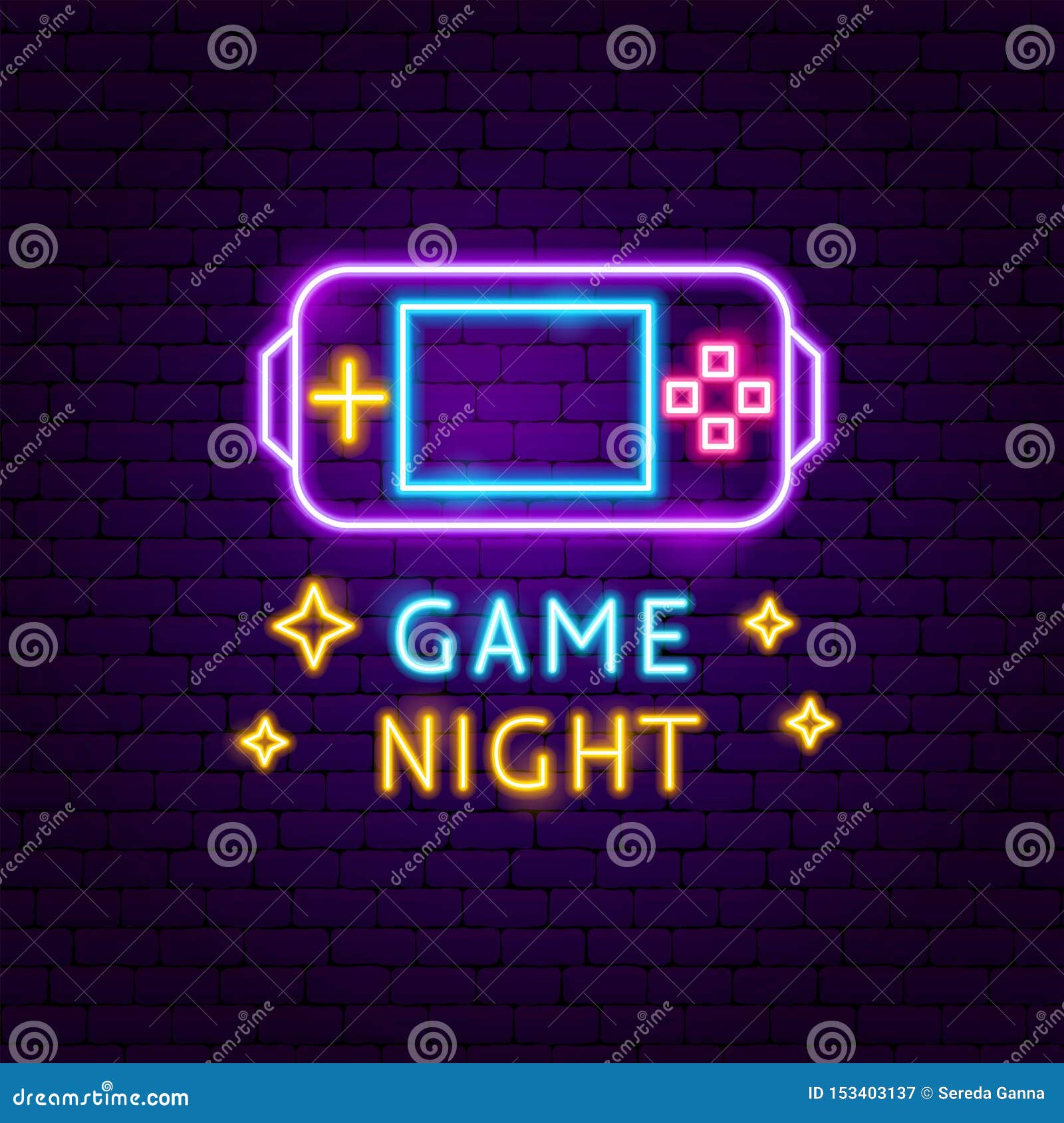 Game Night Neon Label stock vector. Illustration of gamepad - 153403137