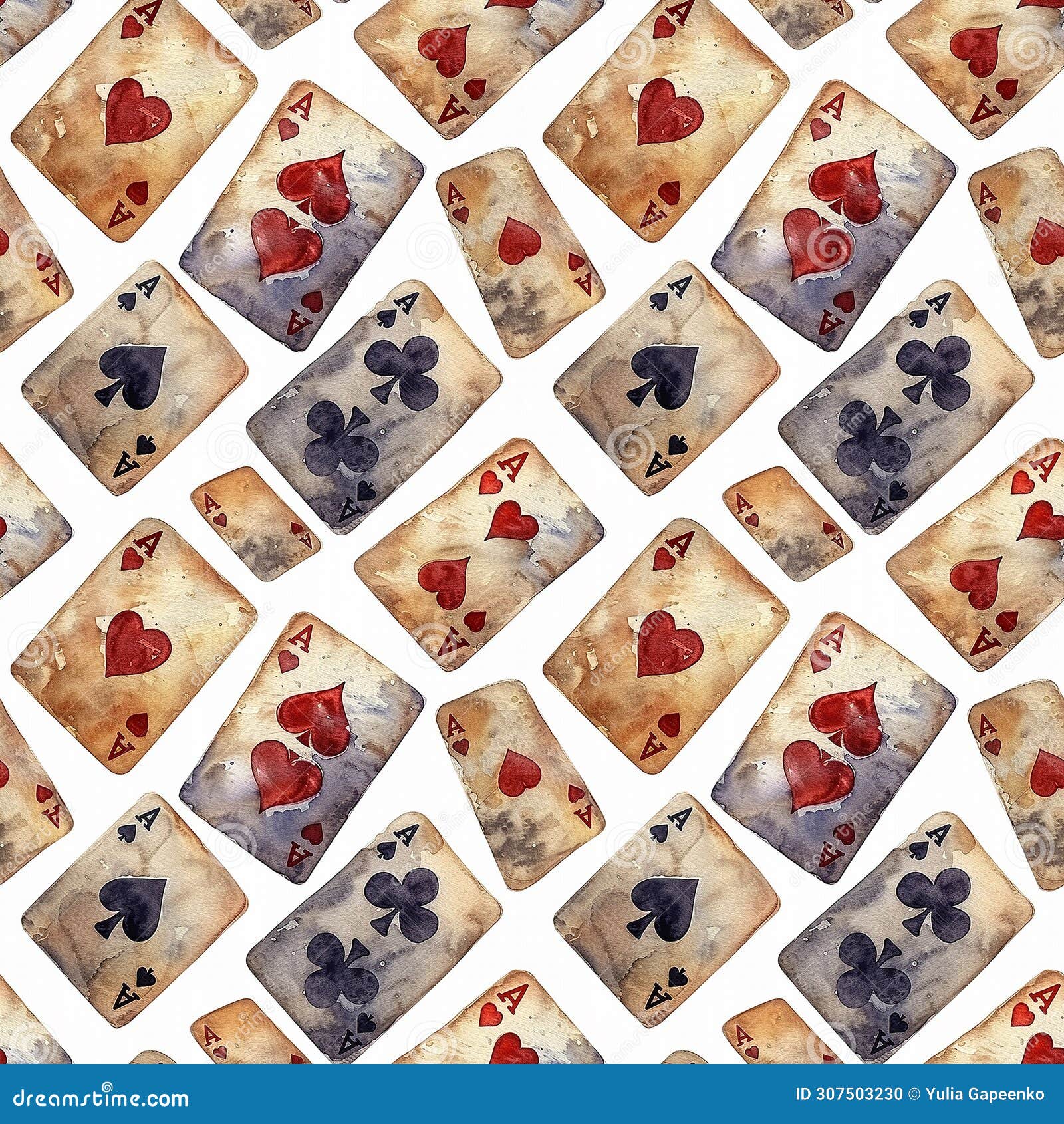 Game Night: Watercolor Playing Cards Pattern Stock Photo - Image of ...