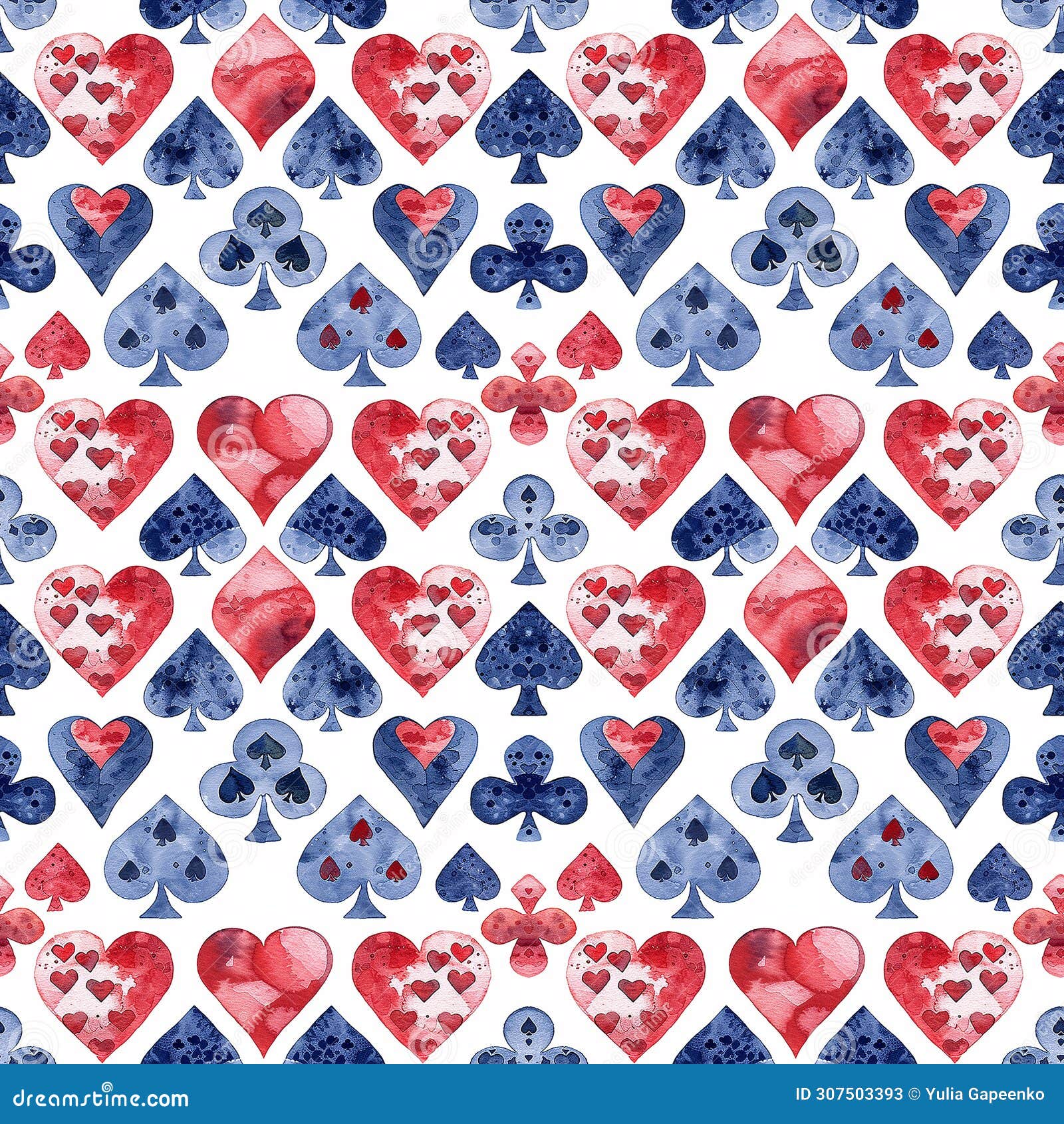 Game Night: Watercolor Playing Cards Pattern Stock Image - Image of ...