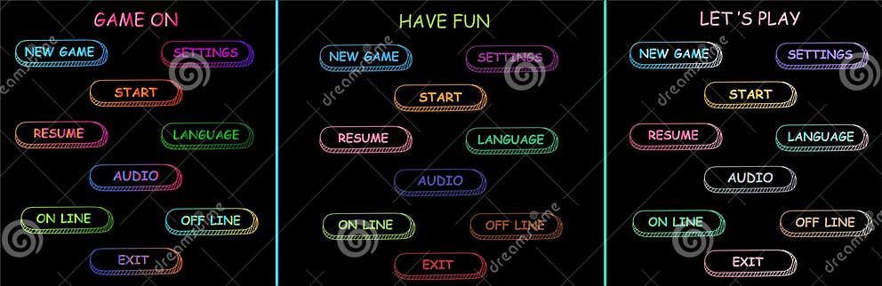 Game Option Buttons. Gaming User Interface Colored Button Stock Vector ...