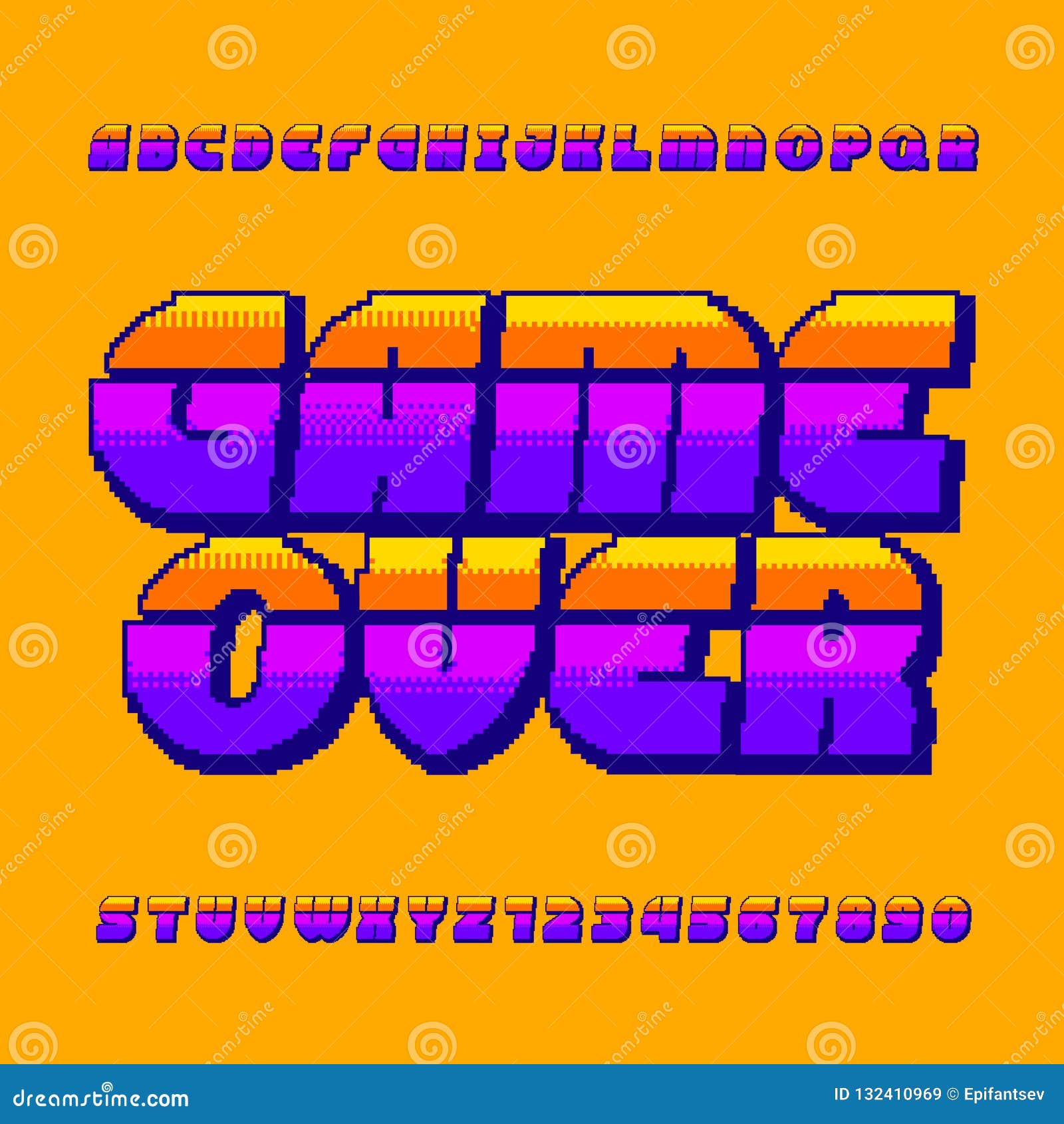 Game Over Alphabet Font. Pixel Gradient Letters and Numbers Stock ... Game Over Alphabet Font. Pixel Gradient Letters and Numbers Stock ...