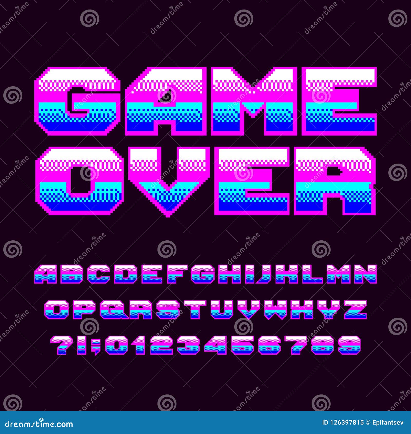 Game Over Alphabet Font. Pixel Letters and Numbers Stock Vector ... Game Over Alphabet Font. Pixel Letters and Numbers Stock Vector ...