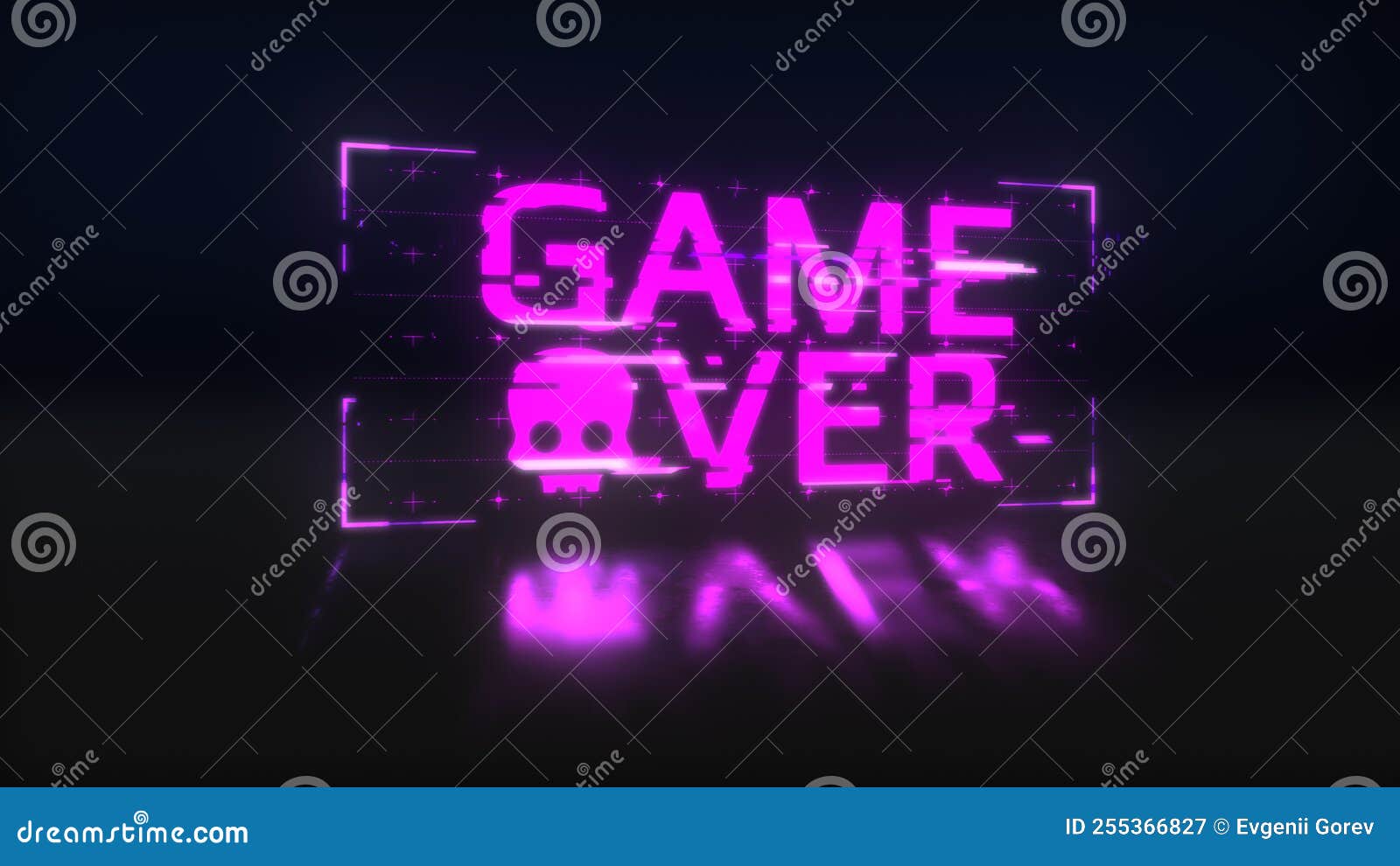 The Game Over, with a Buggy Message. Neon, Glitched Text Stock Image ...