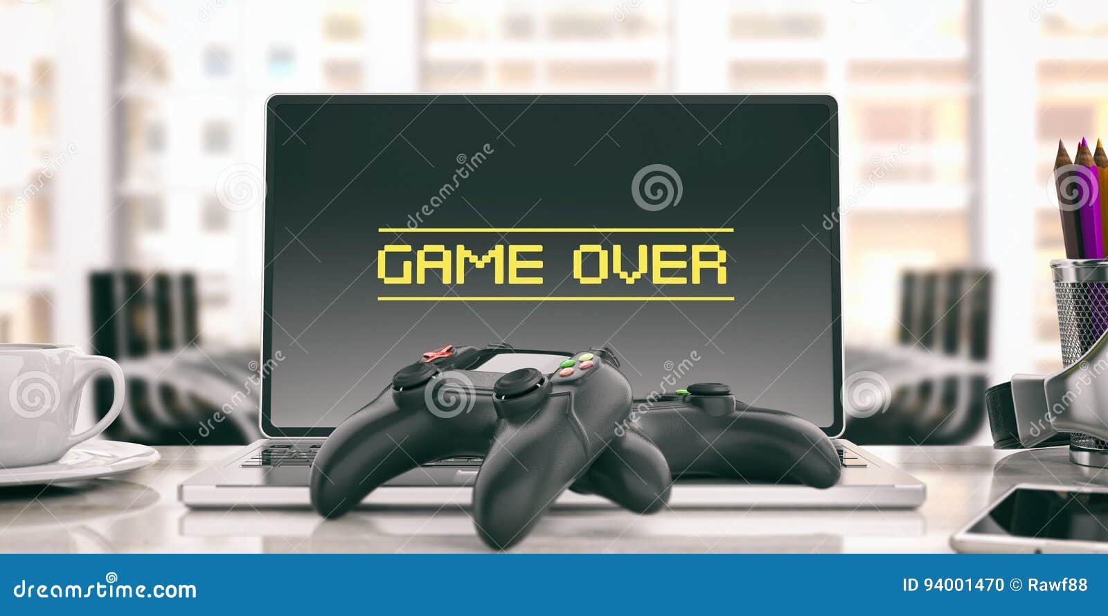 Game Over Concept - Video Games Controller in an Office. 3d ...