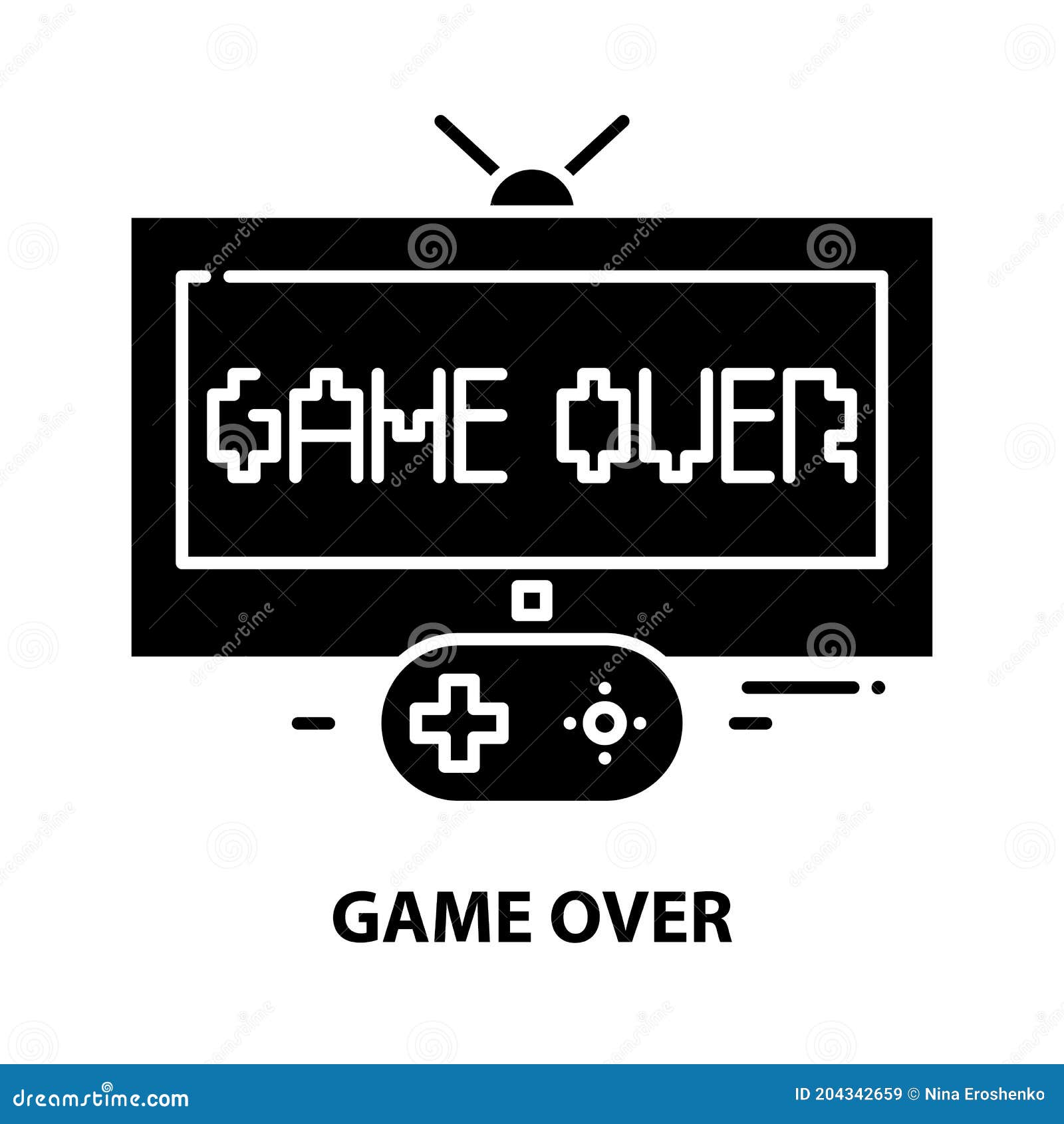 Game Over Icon, Black Vector Sign with Editable Strokes, Concept ...