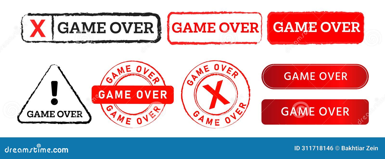 Game Over Rectangle Triangle Circle Stamp and Button Sign Defeat ...