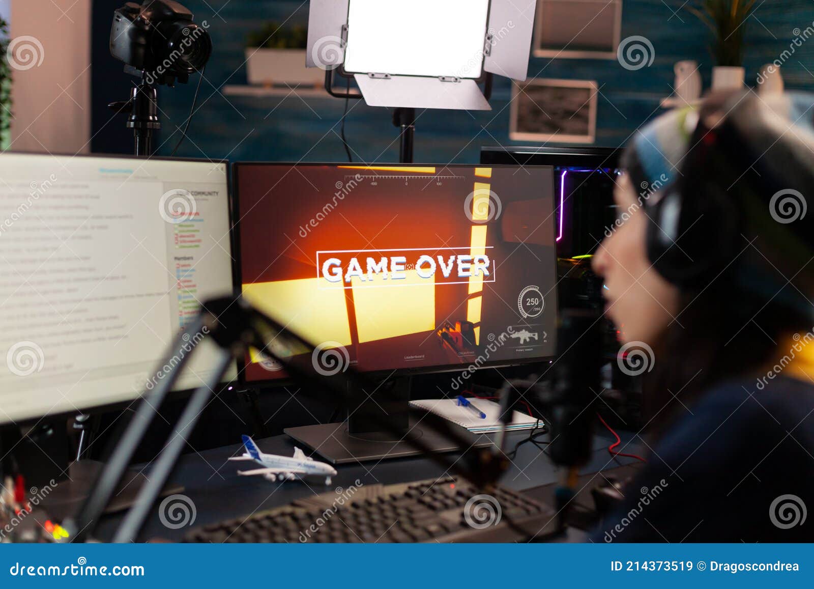 Game Over for Streamer Talking into Microphone with Other Players Stock ...