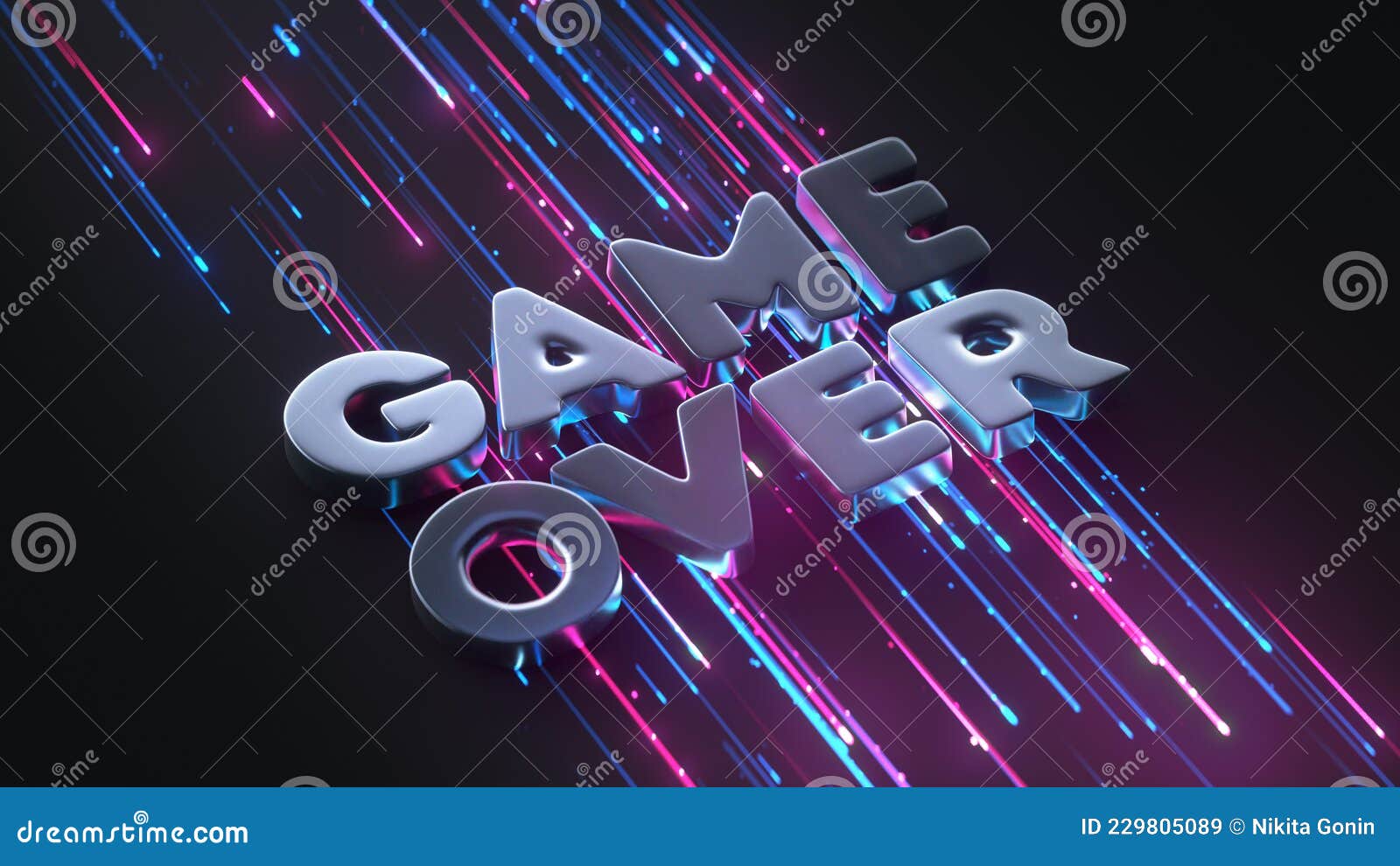 Game Over Text and Glow Lines 3D Render Stock Illustration ...