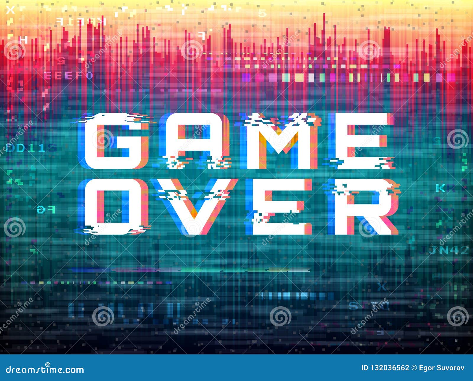 Game Over Text. Video Game Glitch. Color Distortions and Pixel Noise ... Game Over Text. Video Game Glitch. Color Distortions and Pixel Noise ...