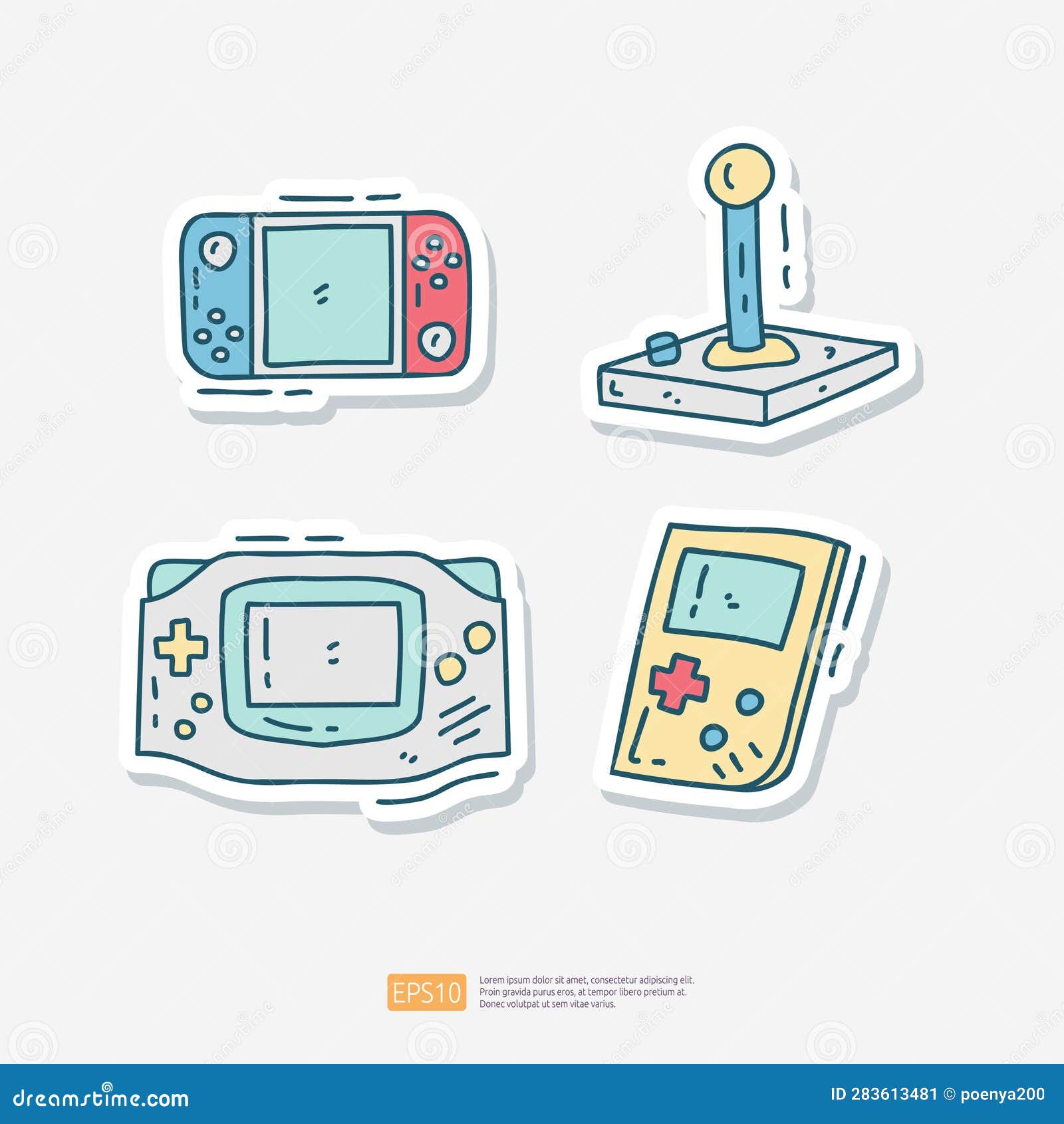 Game Pad Controller and Box Console Doodle Icon Set. Game Console ...