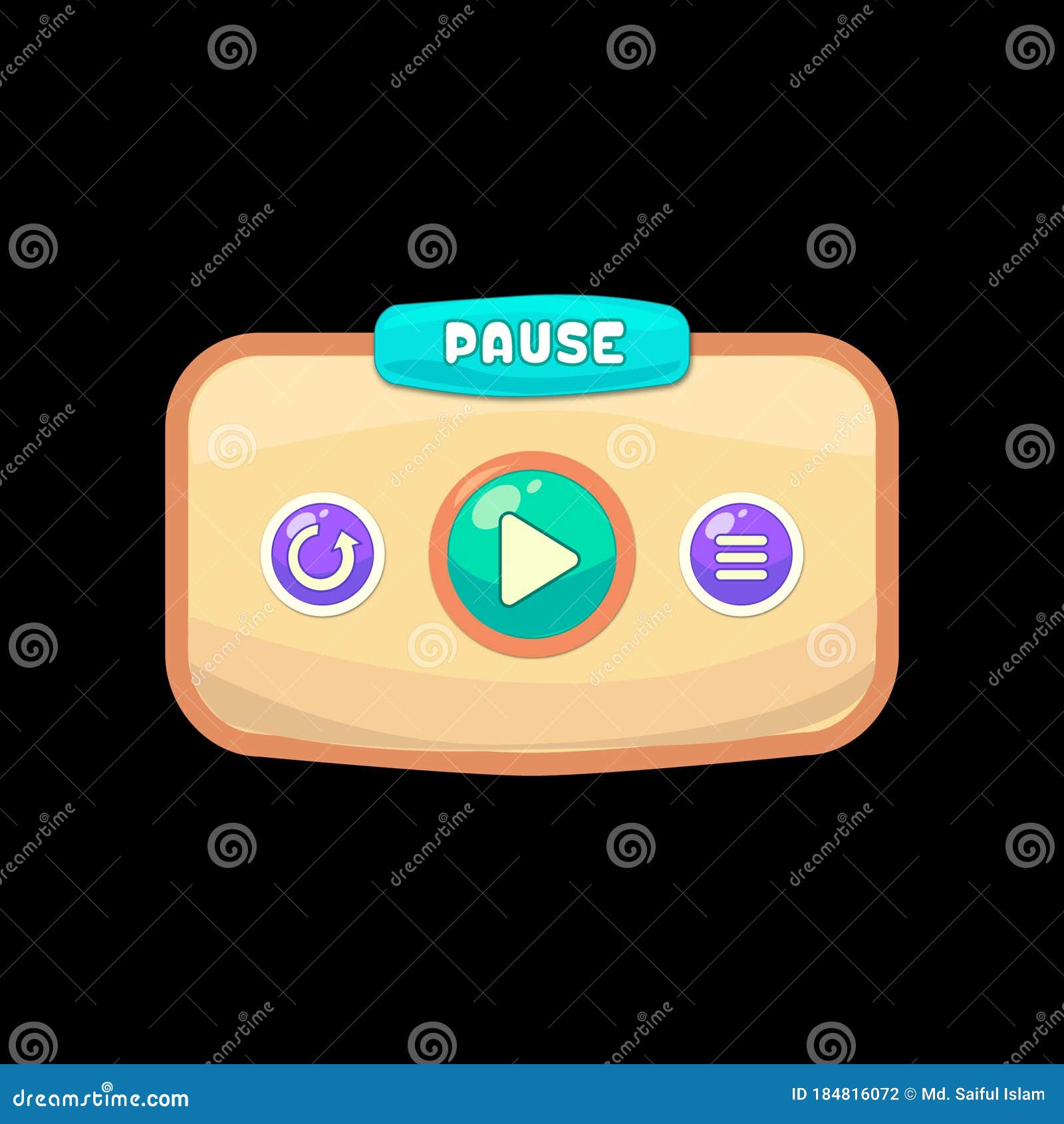 Game Pause. Vector Graphical User Interface UI GUI For 2d Video Games ...