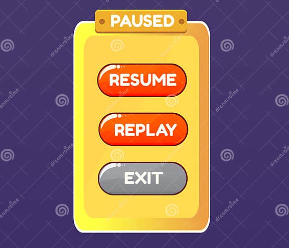 Game Pause. Vector Graphical User Interface UI GUI for 2d Video Games ...