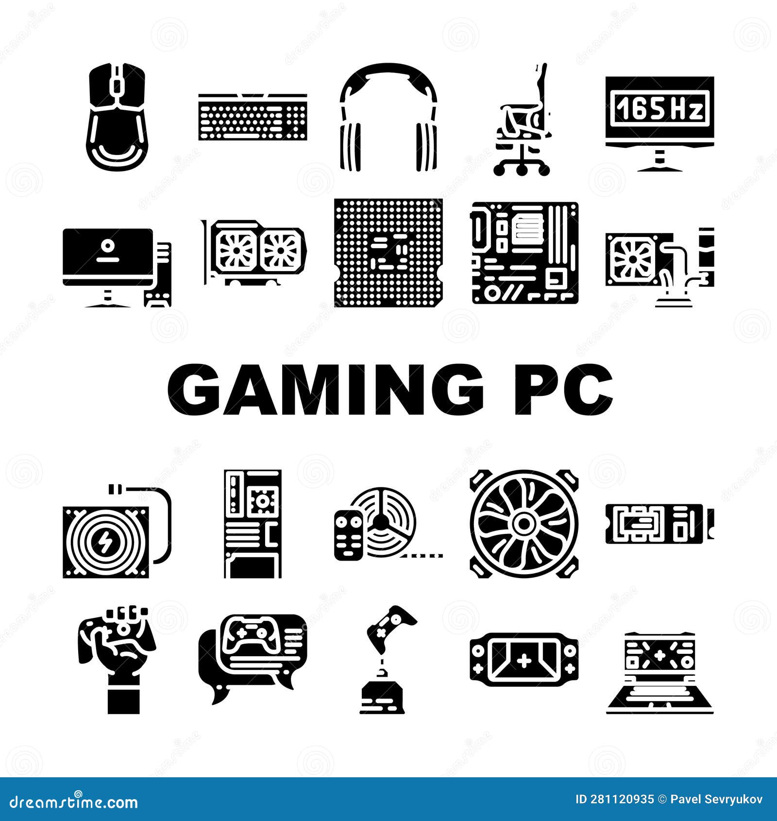 Game Pc Computer Gaming Icons Set Vector Stock Illustration ...