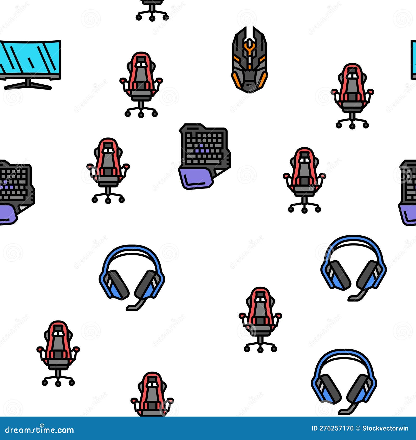 Game Pc Gamer Computer Online Vector Seamless Pattern Stock Vector ...