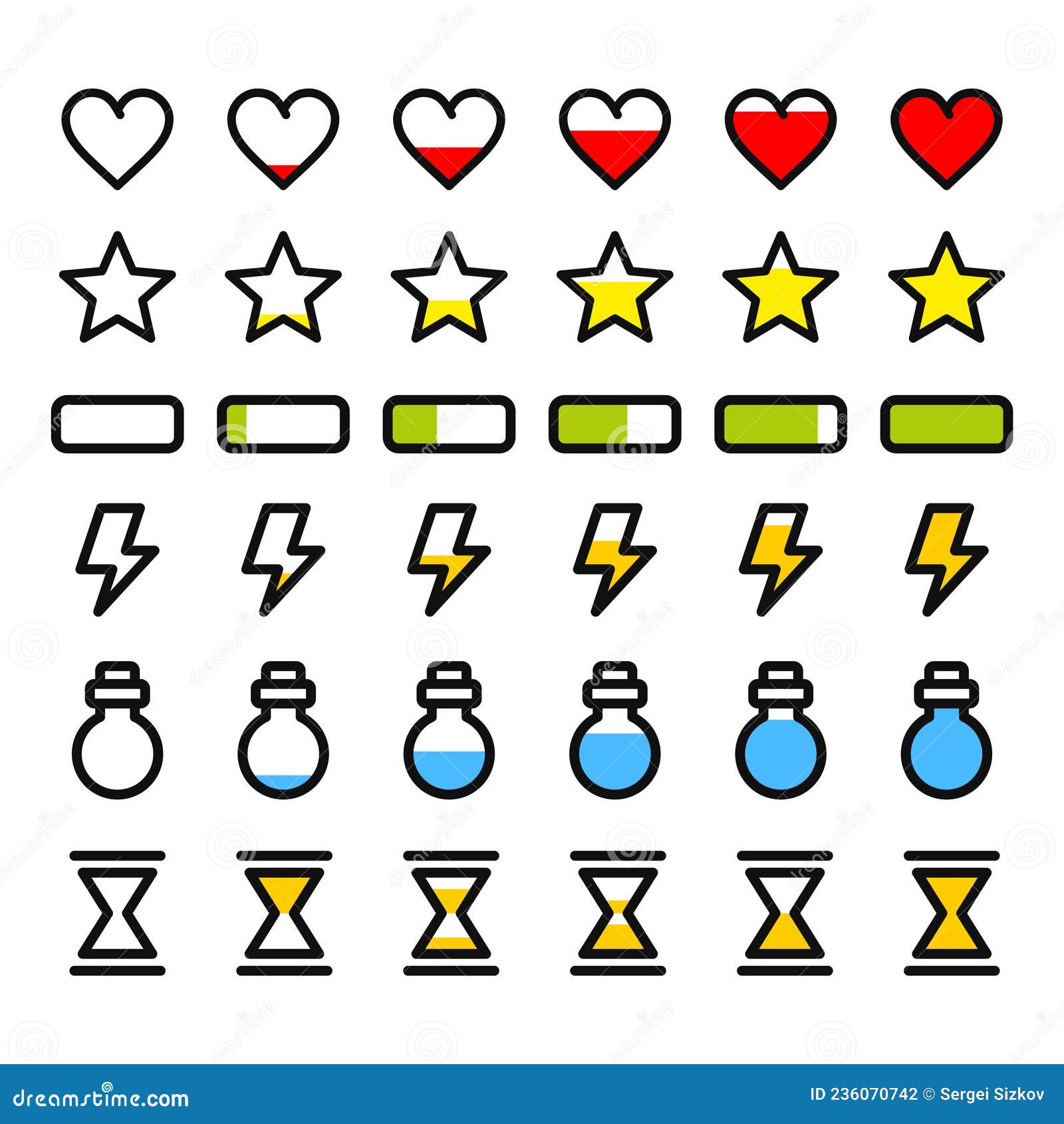 Game Progress Icons Set on White Background. Vector Stock Vector ...