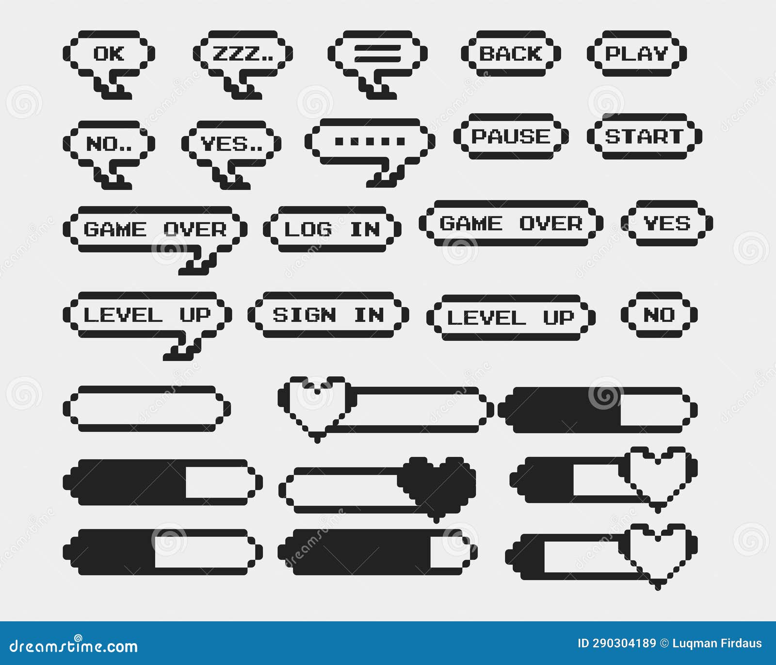 Game Props Collection Set Pixel Monochrome Speech Bubble Dialog Chat 8 ...