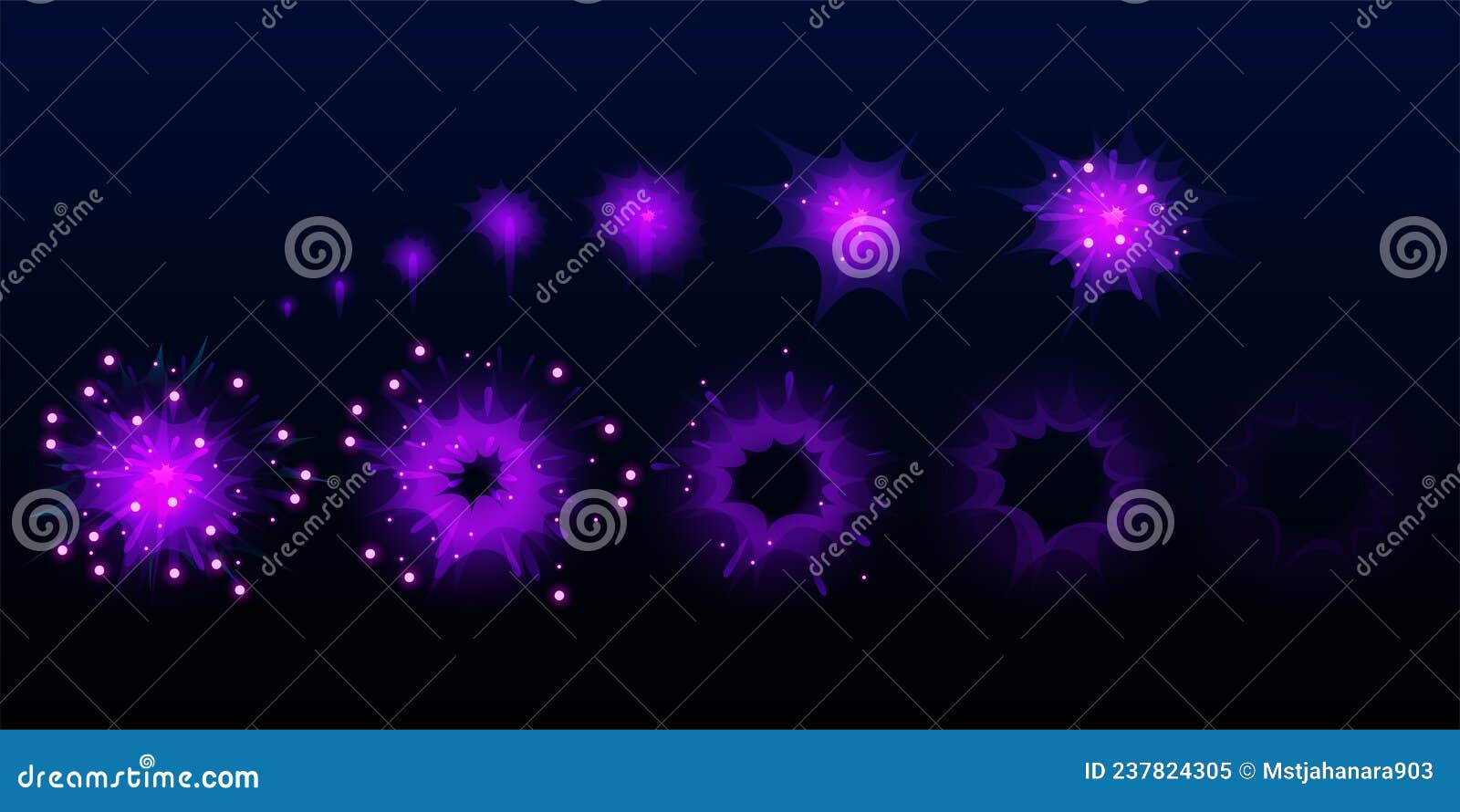 Game Purple Fireworks Explode Effect Burst Sprites Stock Vector ...