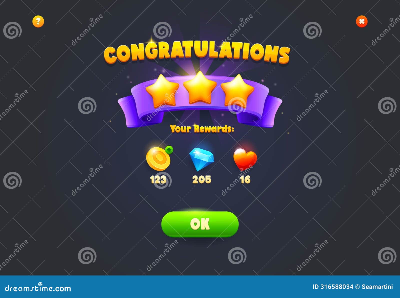 Game Reward Screen Level Completed Congratulations Stock Vector - Illustration of coin, summary ...