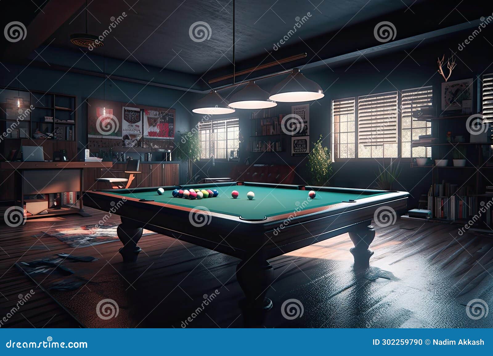 Game Room Billiards, Created Neural Network, Technology Stock Photo ...