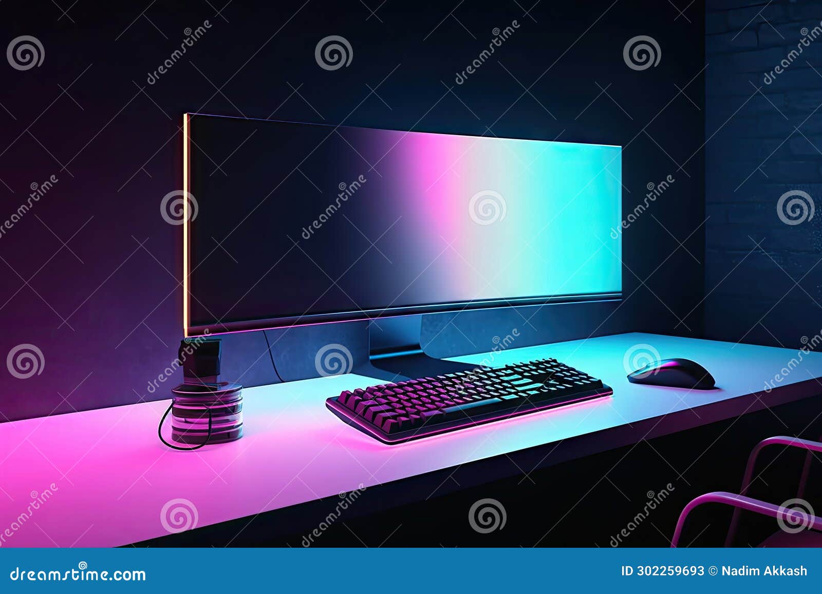 Game Room Computer Desktop Blue Pink Lights Background, Modern PC ...
