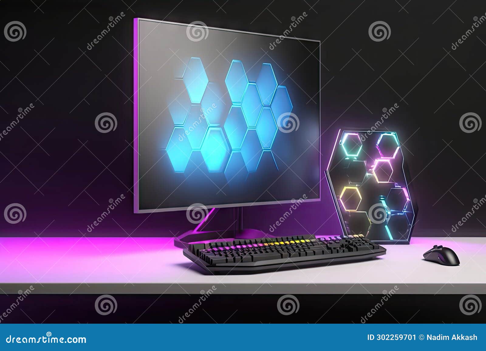 Game Room Computer Desktop Decorate Hexagon Light Wall, Modern PC ...