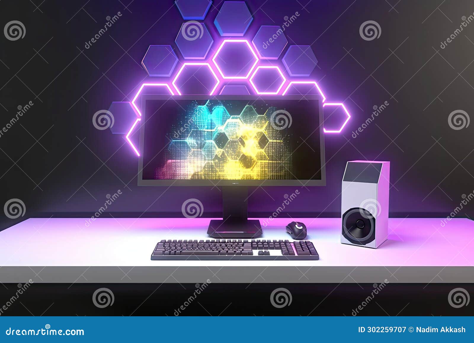 Game Room Computer Desktop Decorate Hexagon Light Wall, Modern PC ...