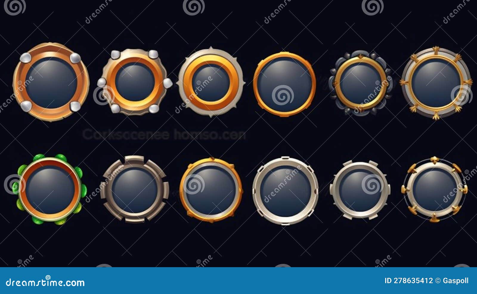 Game Round Interface Frames. Cartoon UI Circle Game Asset Items, Empty ...