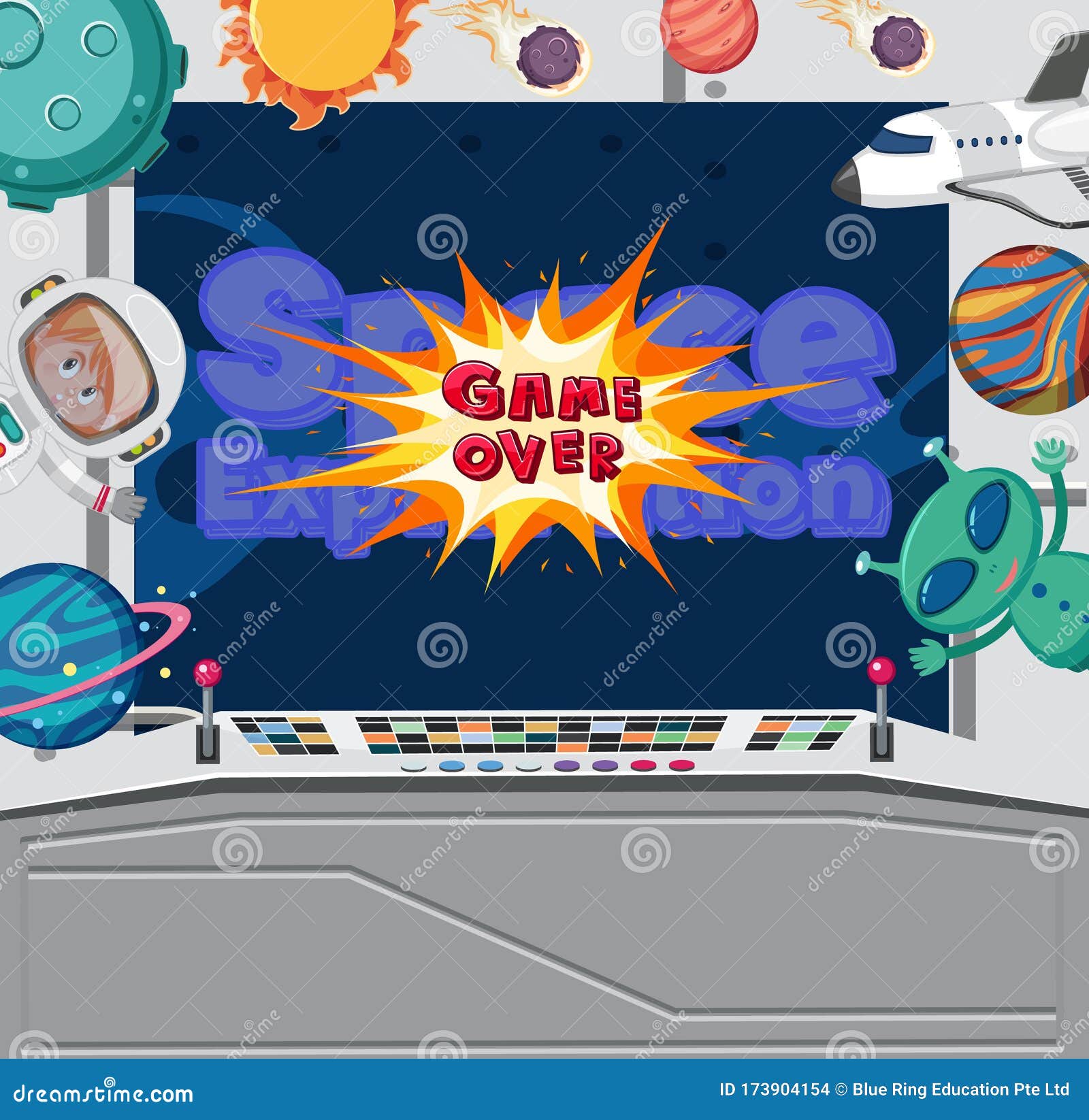Game Screen Template for Space Game with Aliens and Astronaut in ...